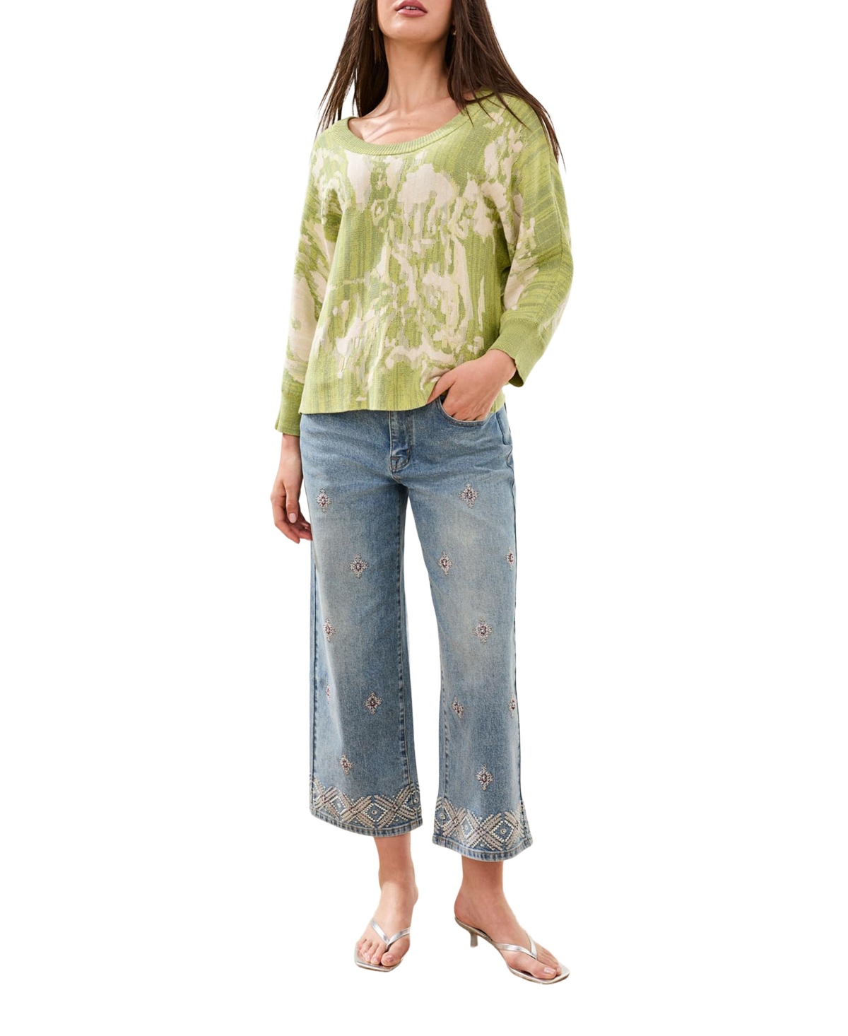 Click here for Tribal Womens U-Neck Jacquard Three-Quarter-Sleeve... prices