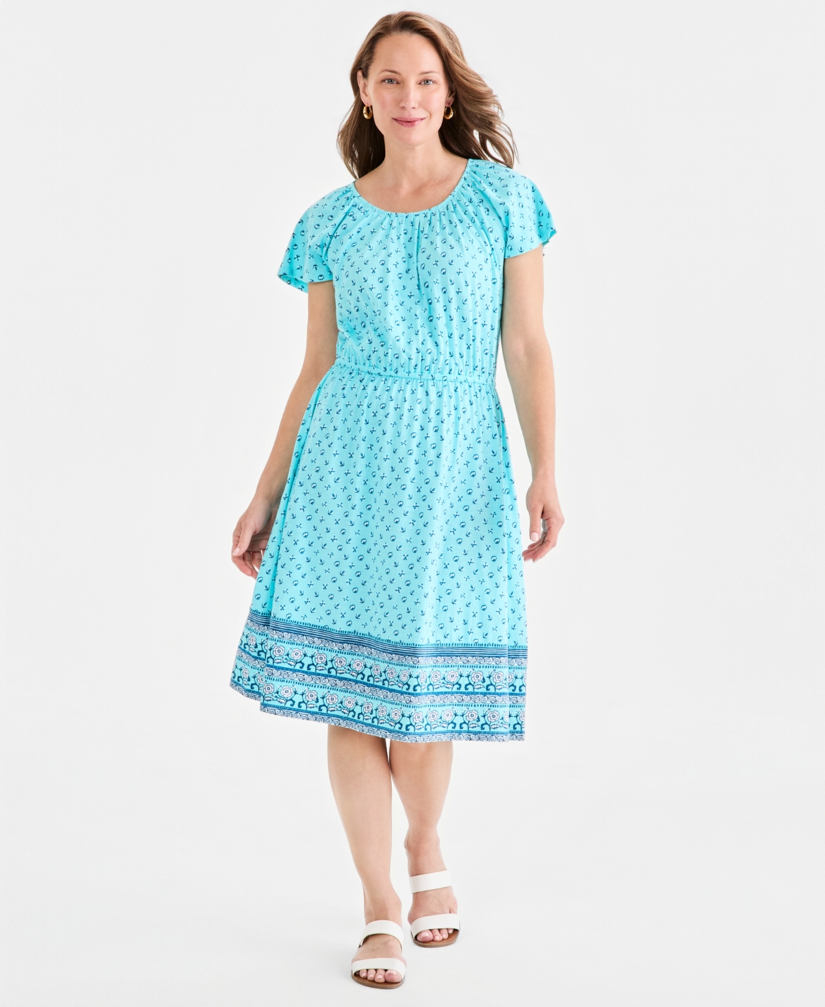 Click here for Style & Co Womens Printed Flutter-Sleeve Knit Dres... prices