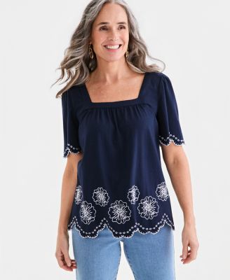 Click here for Style Co Womens Embroidered Scalloped Knit Top Mac... prices