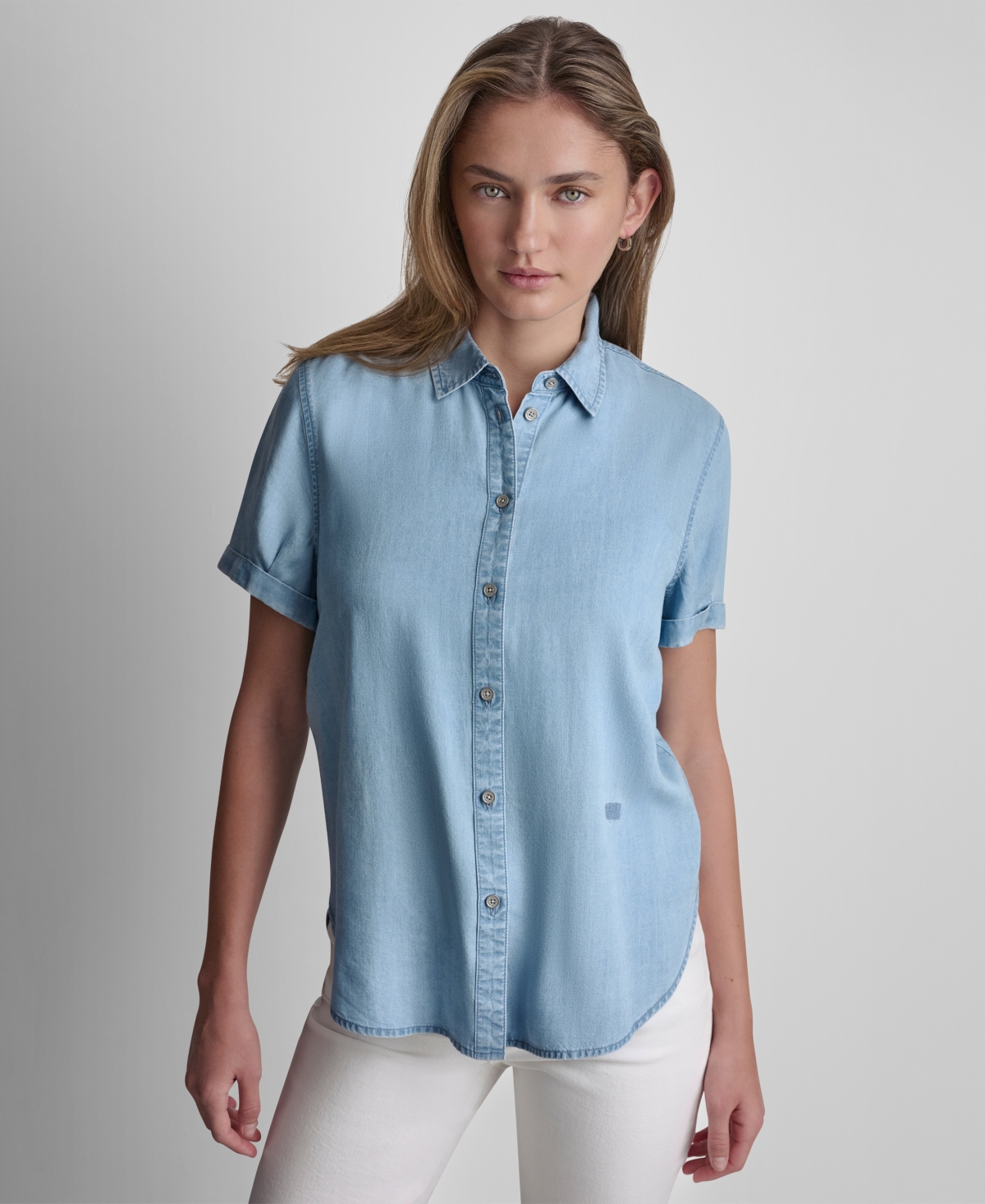 Click here for Dkny Jeans Petite Rolled Short-Sleeve Button-Up Sh... prices