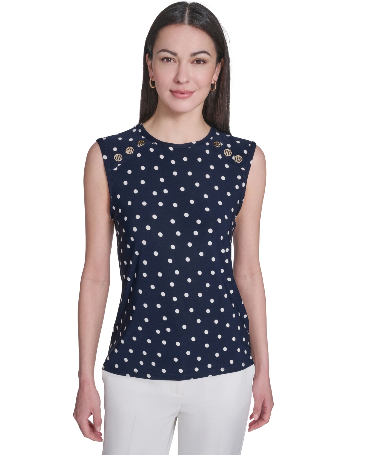 Click here for Tommy Hilfiger Womens Sleeveless Polka Dot Top - M... prices