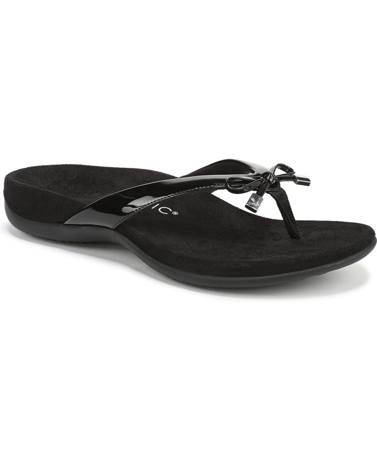 Click here for Vionic Womens Bella Thong Sandals - Black patent s... prices