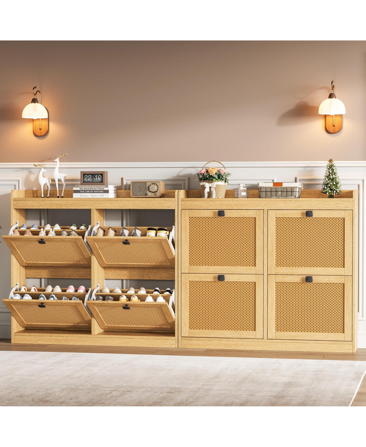 Click here for Homfan Wooden Rattan Shoe Cabinet with 4 Flip Draw... prices