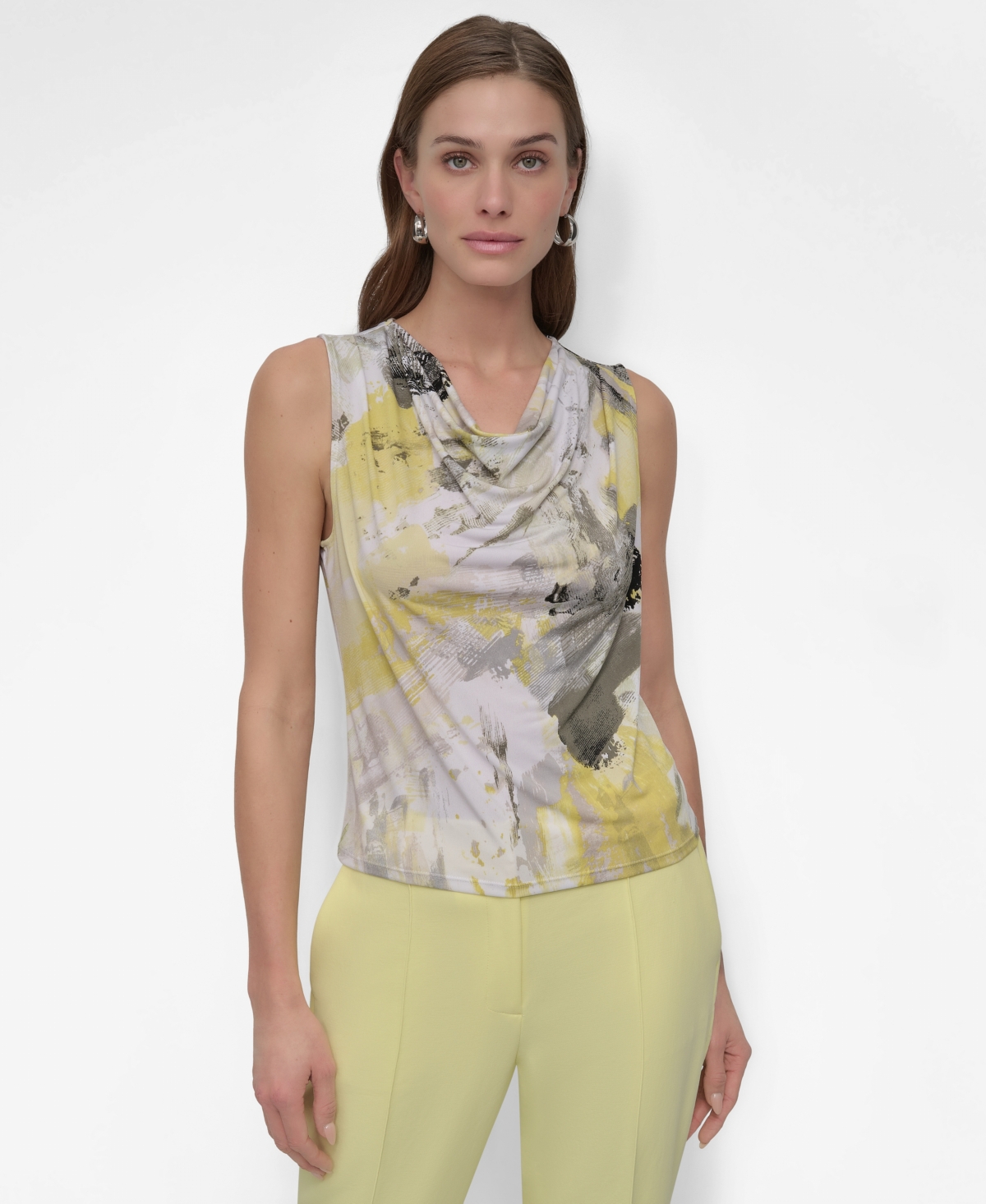 Click here for Dkny Petite Sleeveless Cowl Neck Blouse - Pebble/L... prices