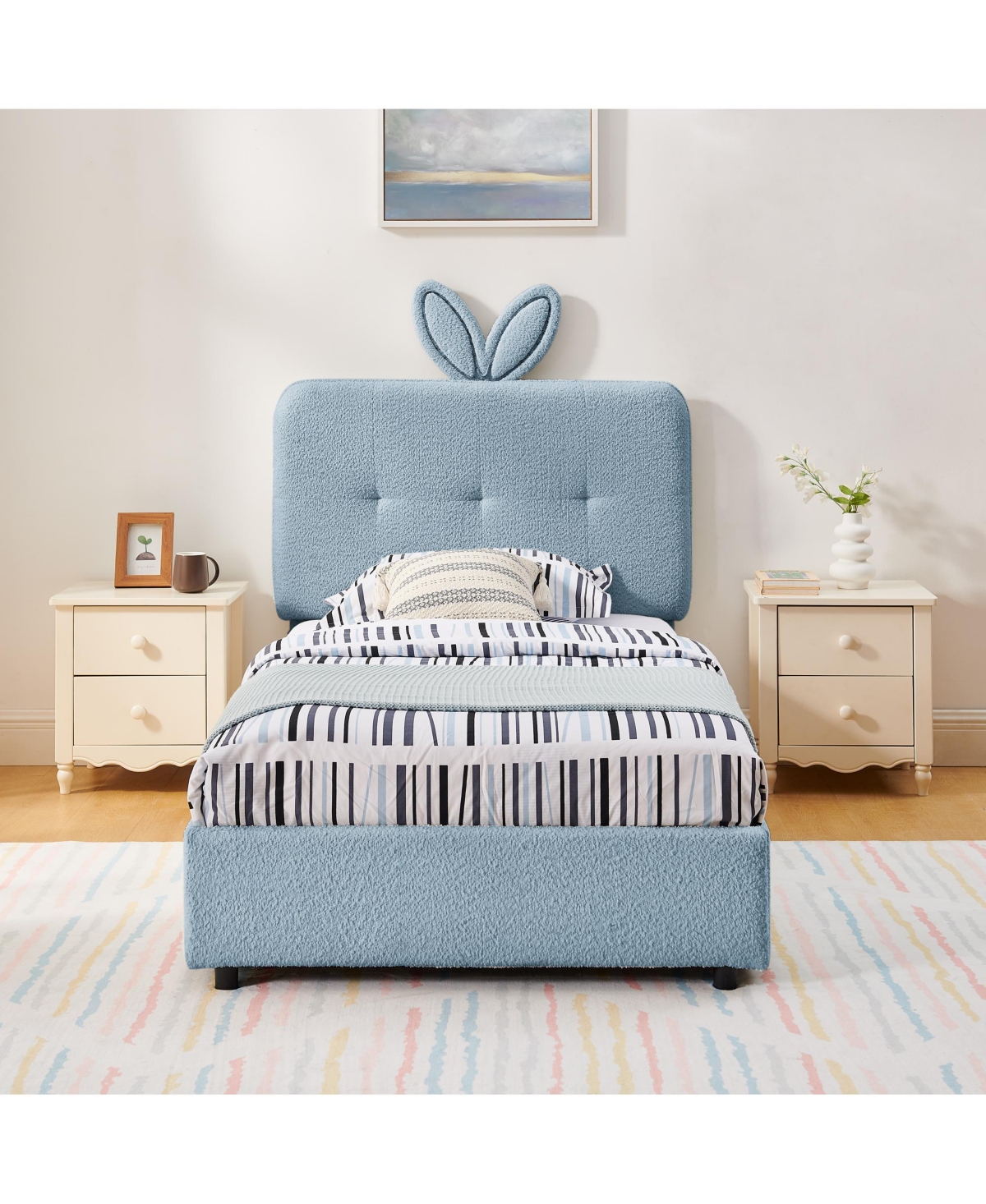 Click here for Rainsken Boucle Twin Size Kids Bed Frame  Upholste... prices