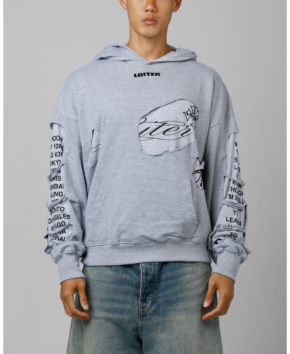 Click here for Loiter Mens Destruction Hoodie Sweatshirt - Grey prices