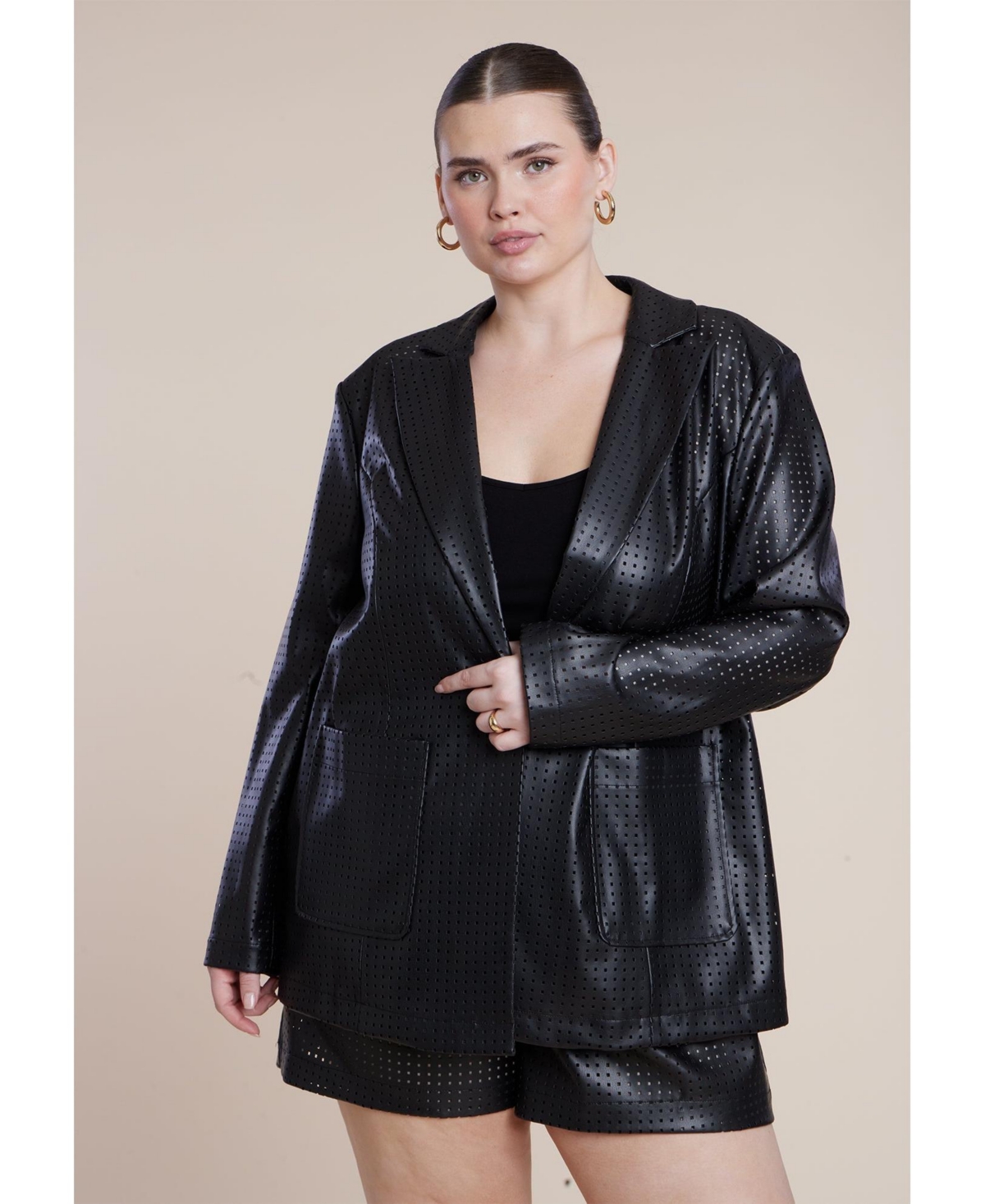 Click here for Eloquii Womens Perforated Faux Leather Blazer - Bl... prices