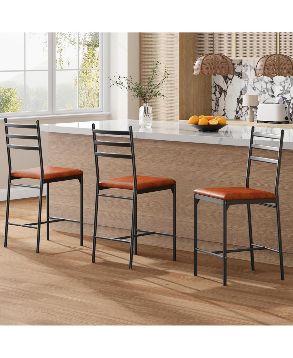 Click here for gaomon Set of 2 Brown Bar Stools with Back  Thick... prices