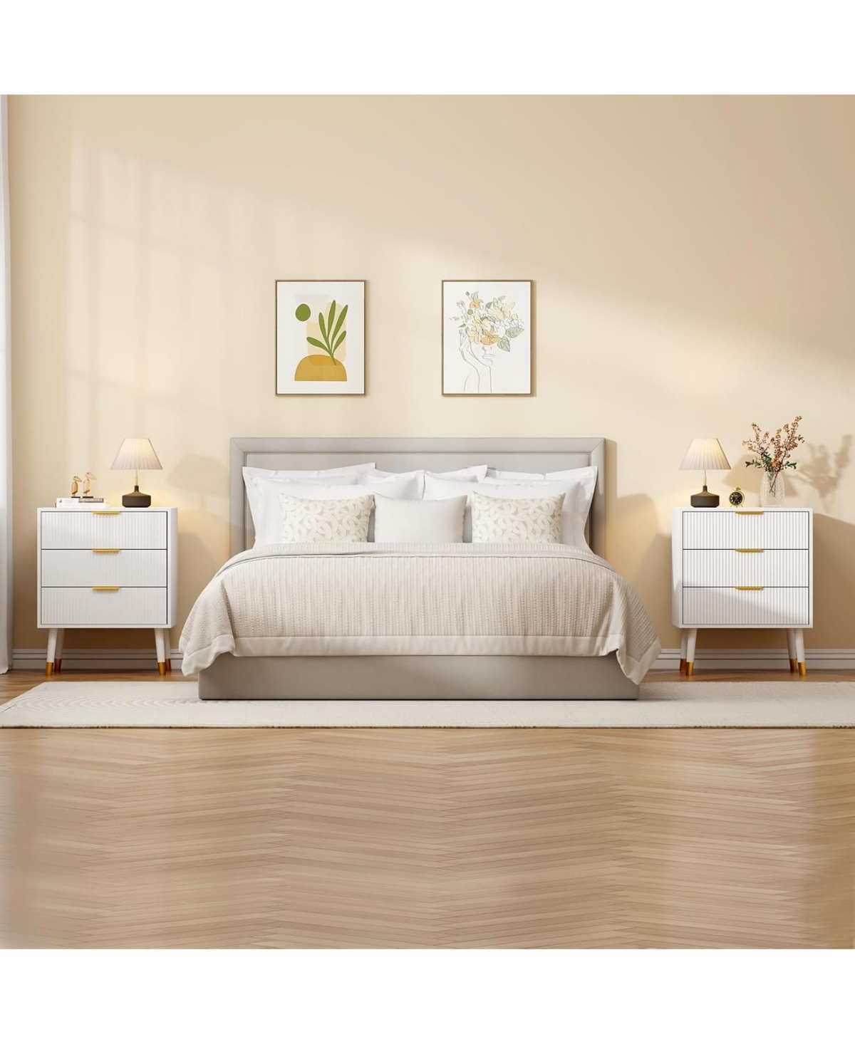 Click here for gaomon Fluted 3 Drawer Dresser Set of 2  Large Mod... prices