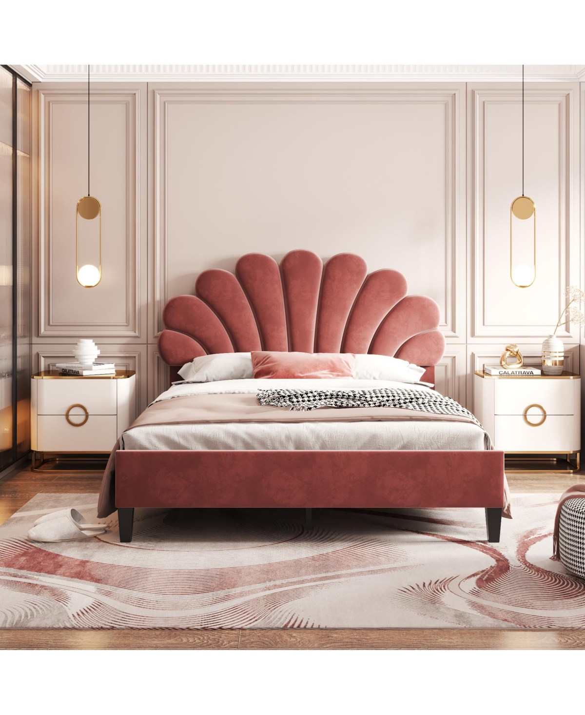 Click here for flynama Upholstered Platform Bed Flower Pattern Ve... prices