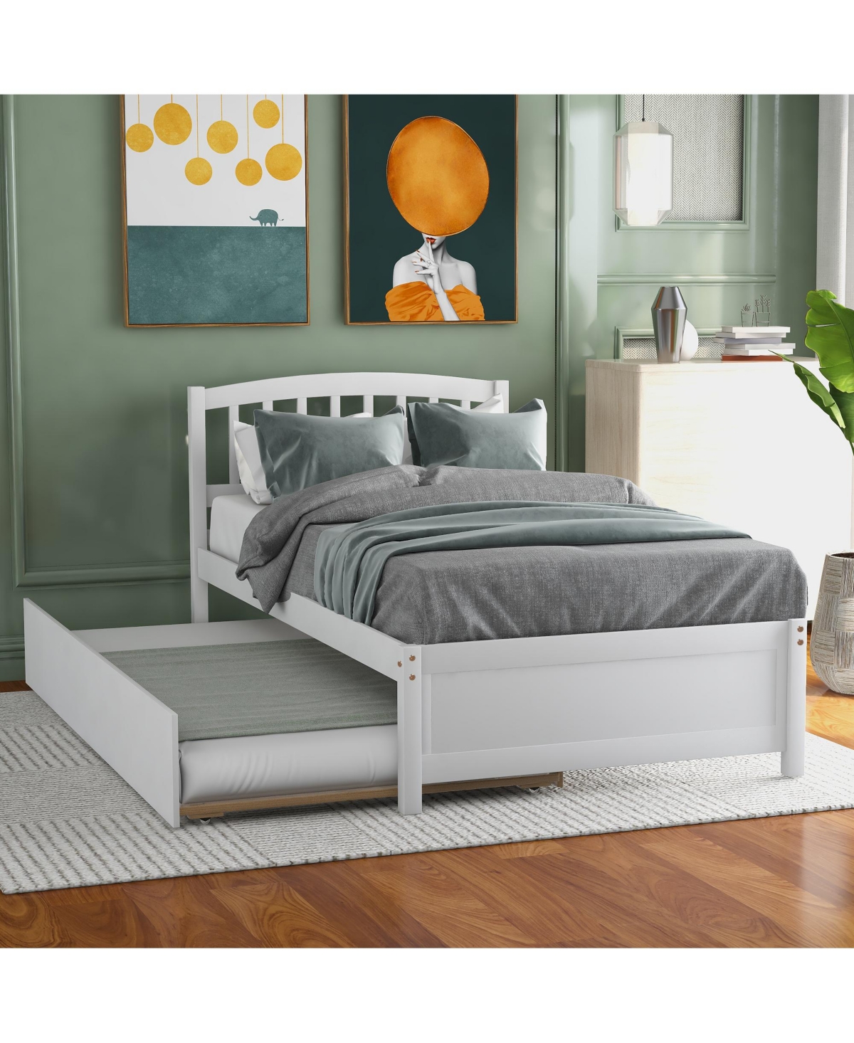 Click here for flynama Twin Size Wood Platform Bed With Trundle P... prices