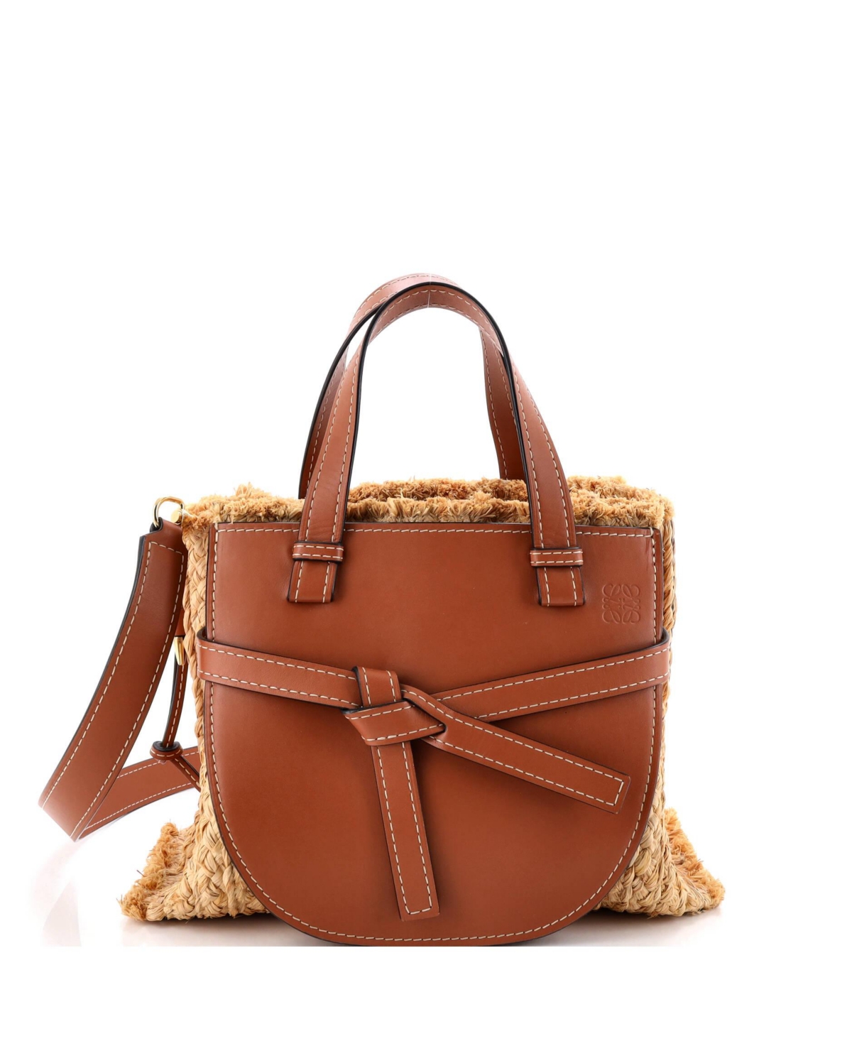 Click here for Pre-Owned Loewe Small Gate Tote Leather and Straw... prices