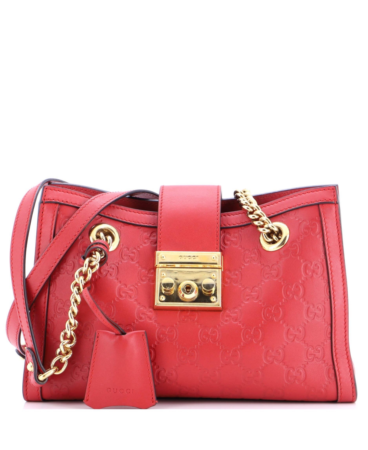 Click here for Pre-Owned Gucci Small Padlock Chain Tote Guccissim... prices