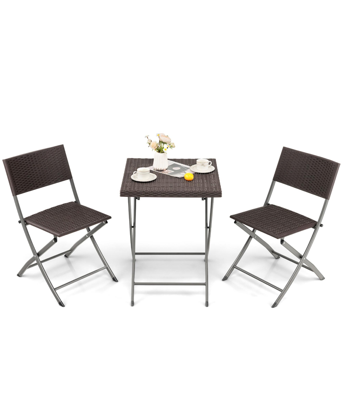 Click here for Gymax 3PCS Patio Bistro Set Folding Wicker Chairs... prices