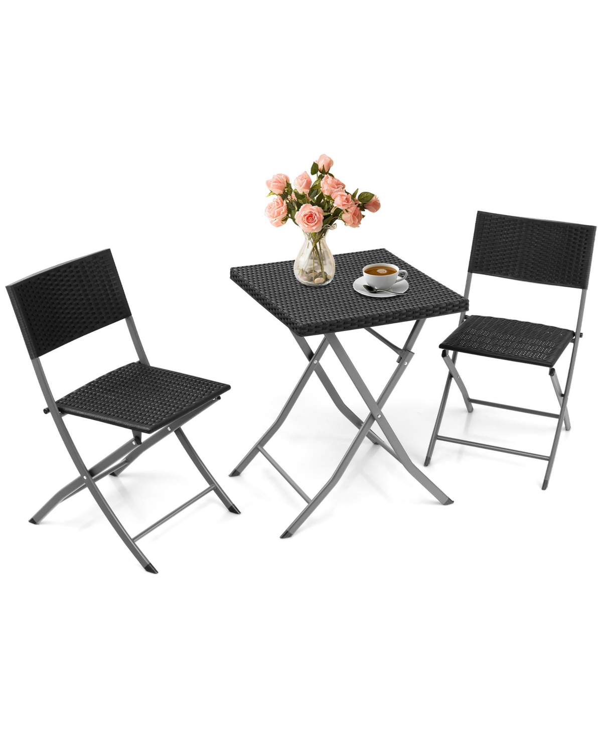 Click here for Gymax 3PCS Patio Bistro Set Folding Wicker Chairs... prices
