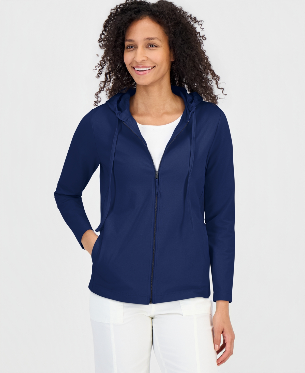 Click here for Style & Co Womens Zip-Front Hooded Sweatshirt  Cre... prices