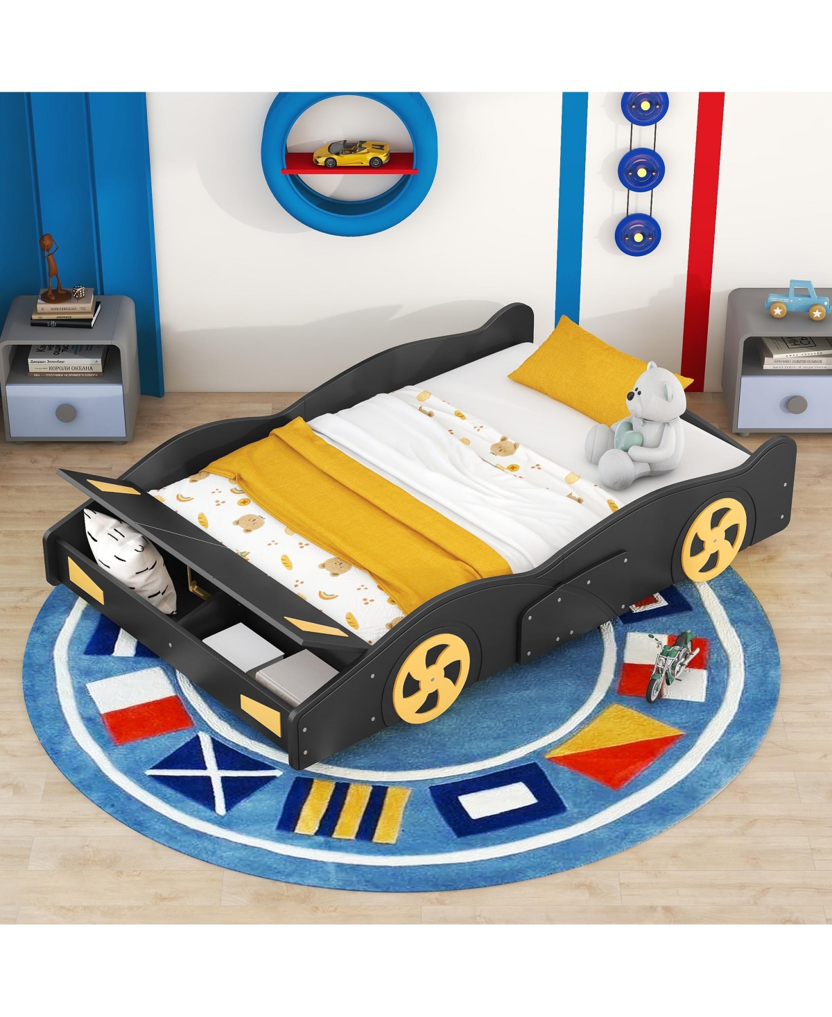 Click here for flynama Race Car Shaped Platform Bed Wheels Storag... prices