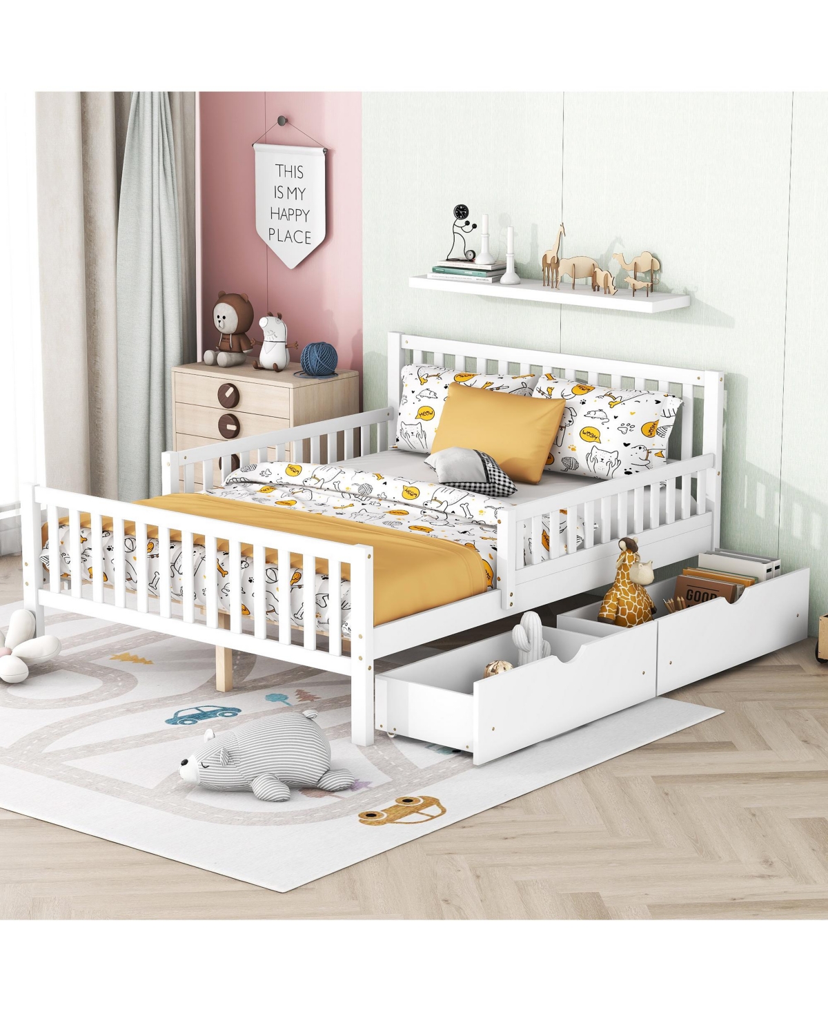 Click here for flynama Wood Platform Bed with Dual Side Guardrail... prices