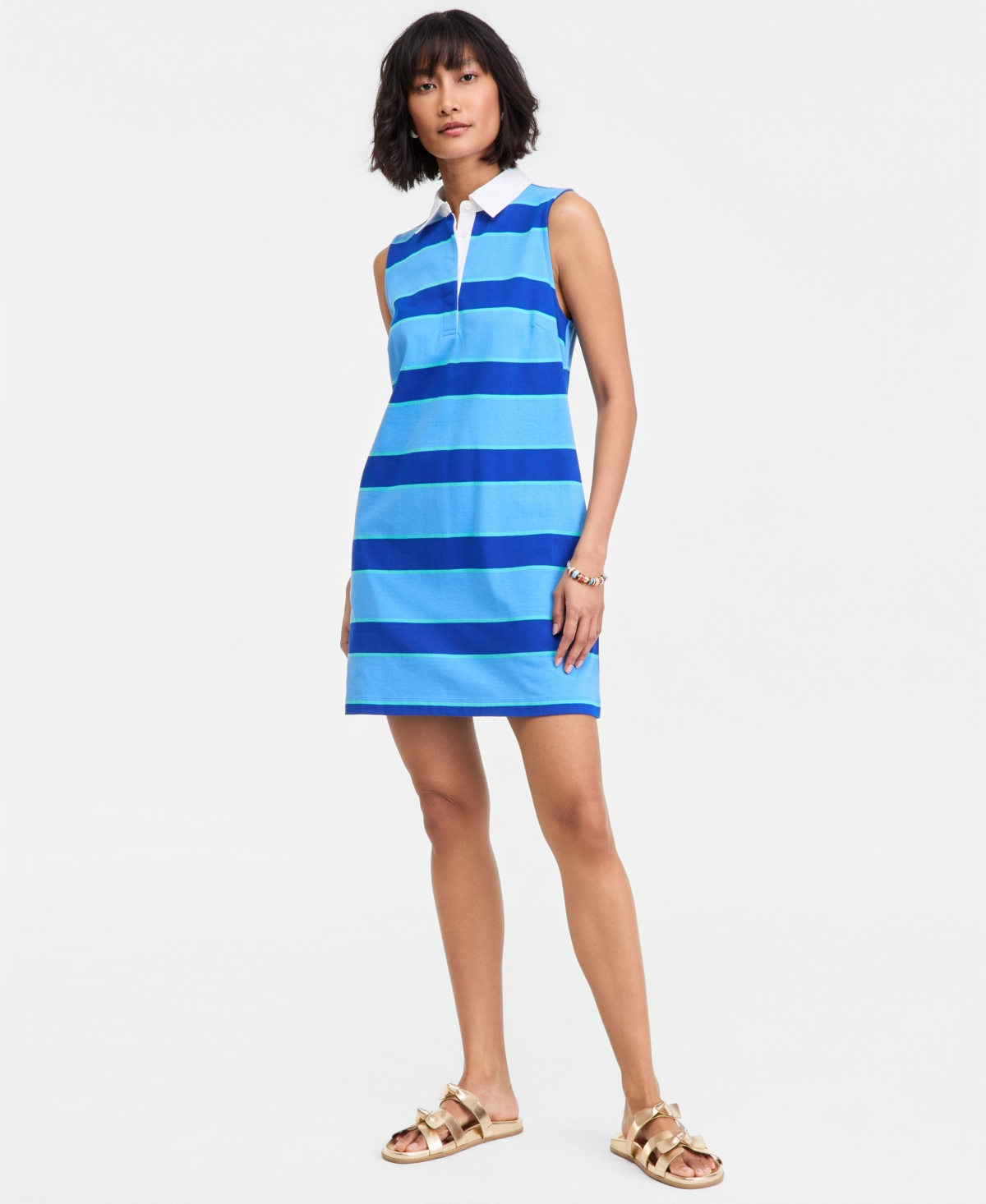 Click here for On 34th Womens Molly Stripe Sleeveless Polo Dress... prices