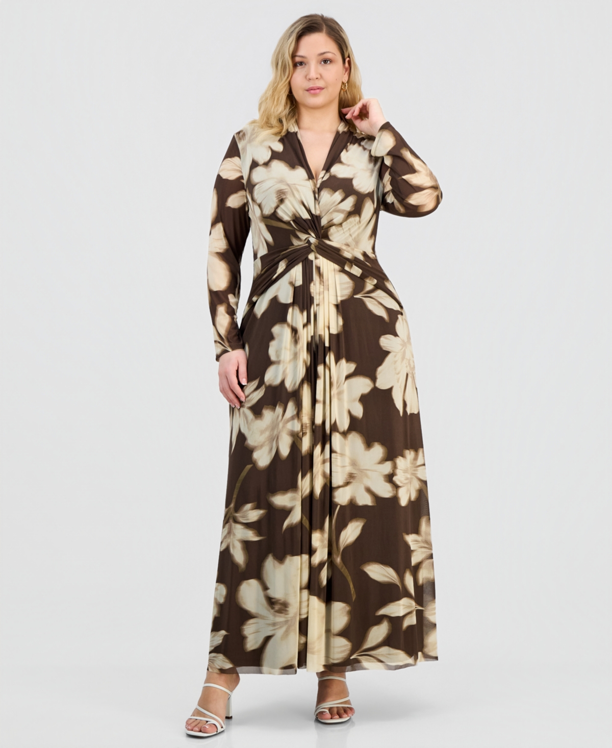 Click here for Anne Klein Plus Size Printed Twist-Front Long-Slee... prices