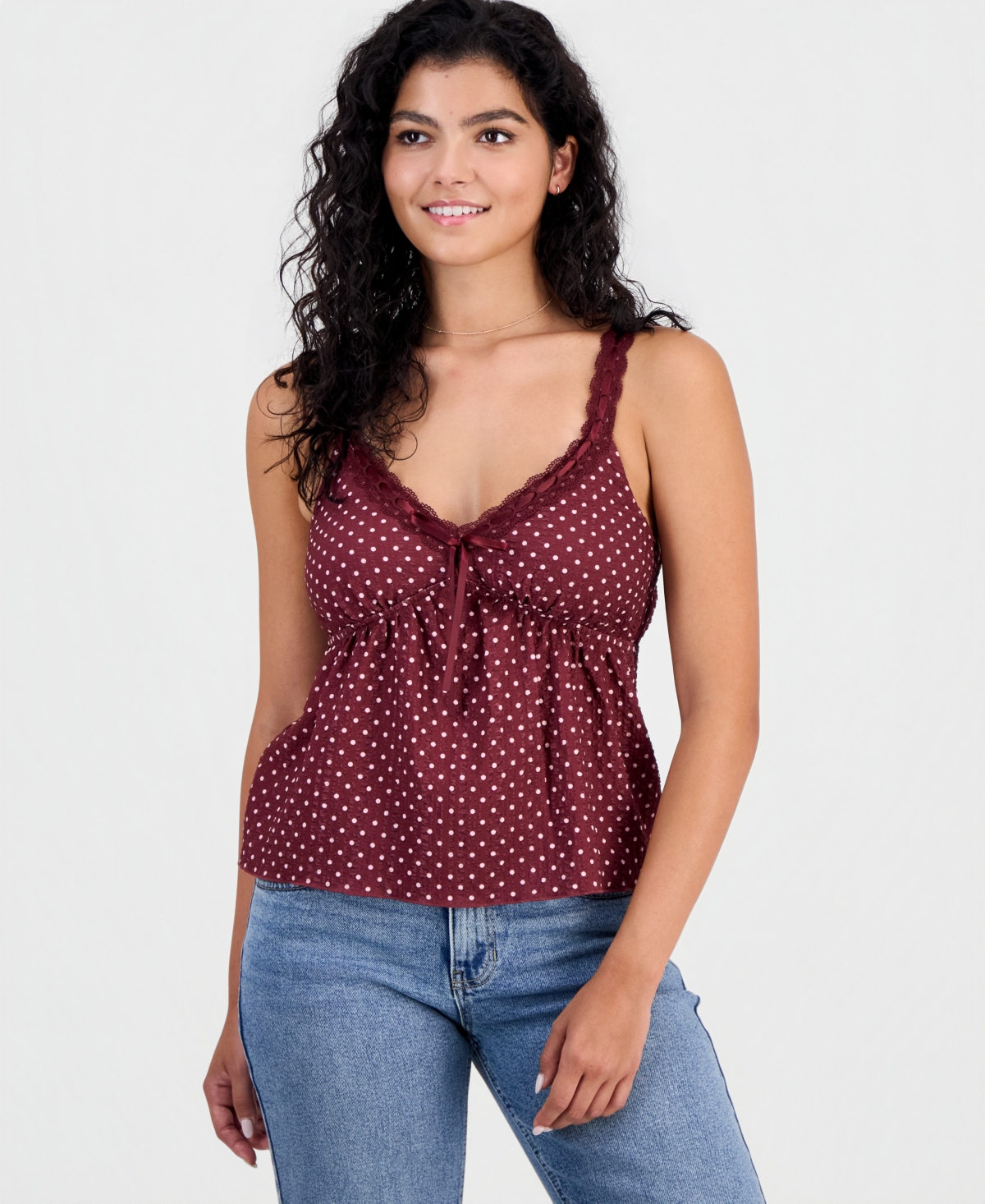 Click here for Madden Girl Juniors Polka-Dot Tie-Front Babydoll T... prices