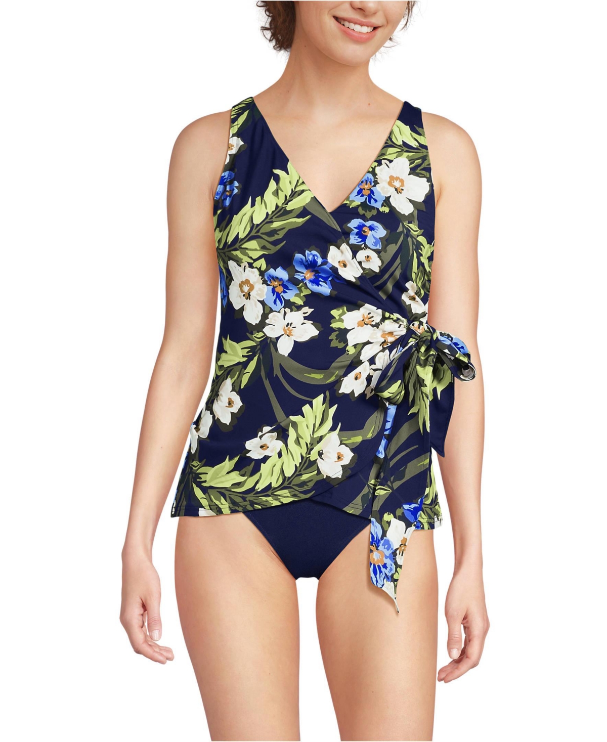 Click here for Lands End Womens Side Tie Tankini Top - Deep sea/b... prices