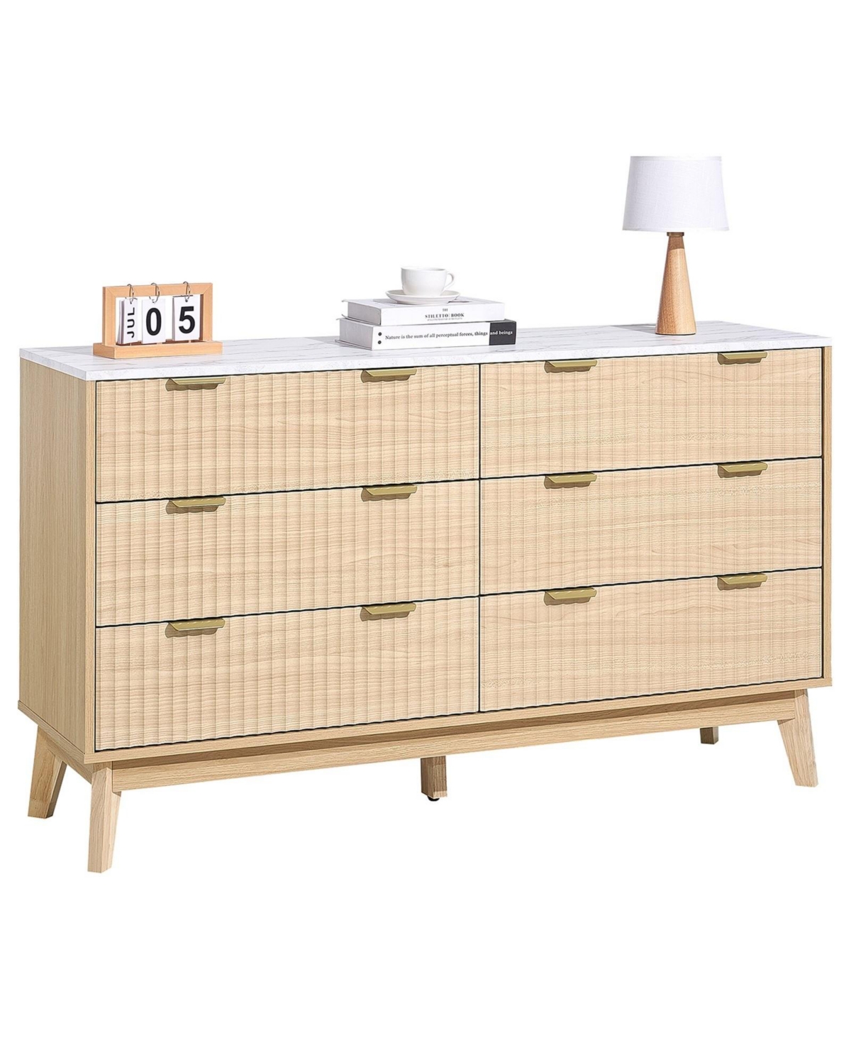 Click here for Gouun 6 Drawer Fluted Dresser with Spacious Storag... prices
