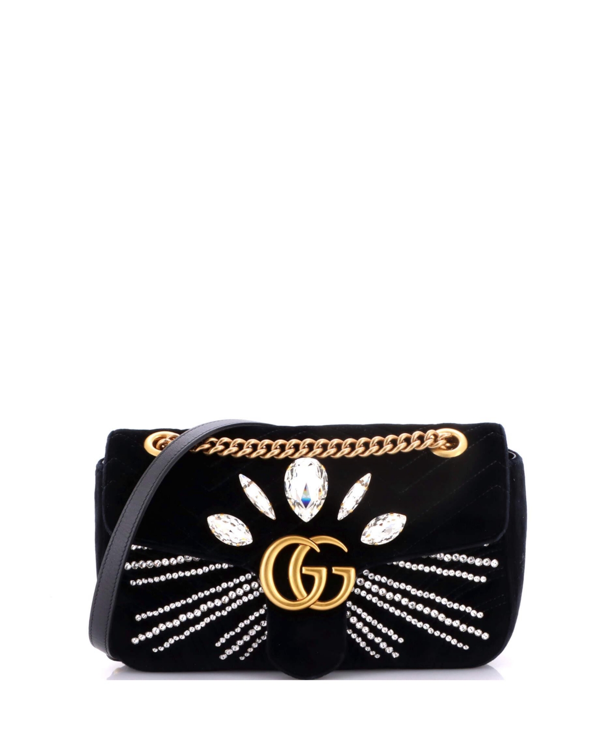 Click here for Pre-Owned Gucci Medium Gg Marmont Flap Bag Crystal... prices