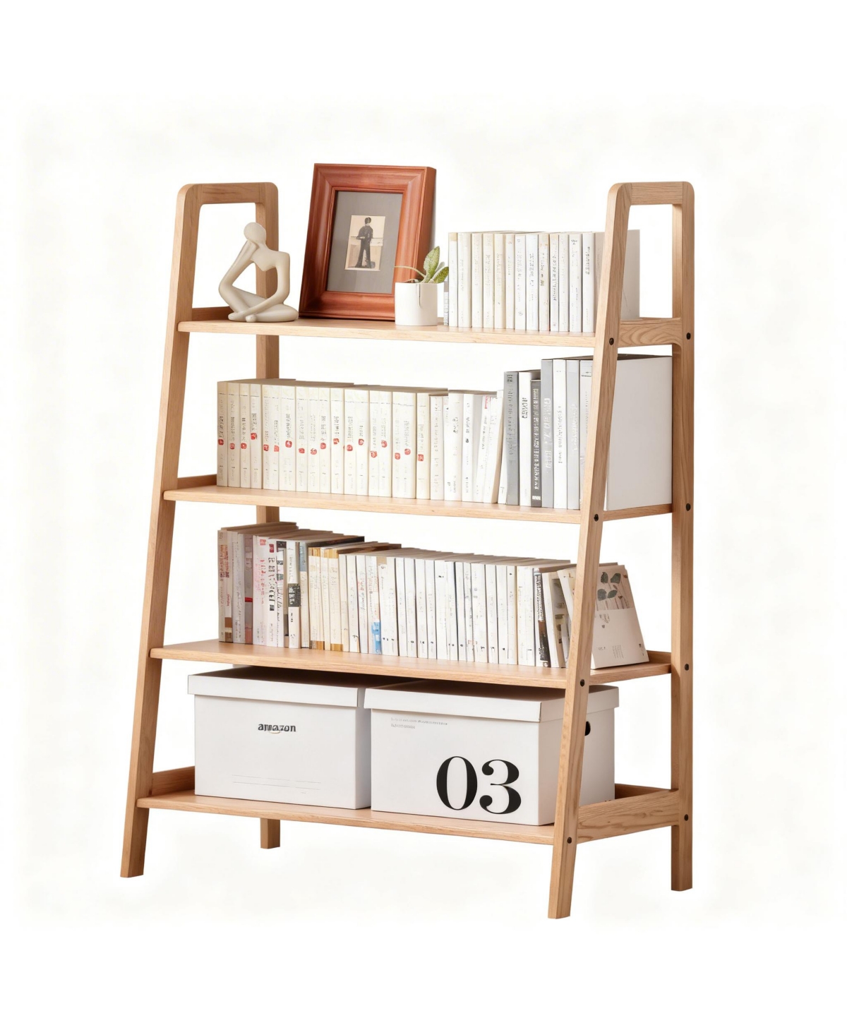 Click here for Yigii Solid Oak 4 Tier Ladder Shelf Small Bookcase... prices