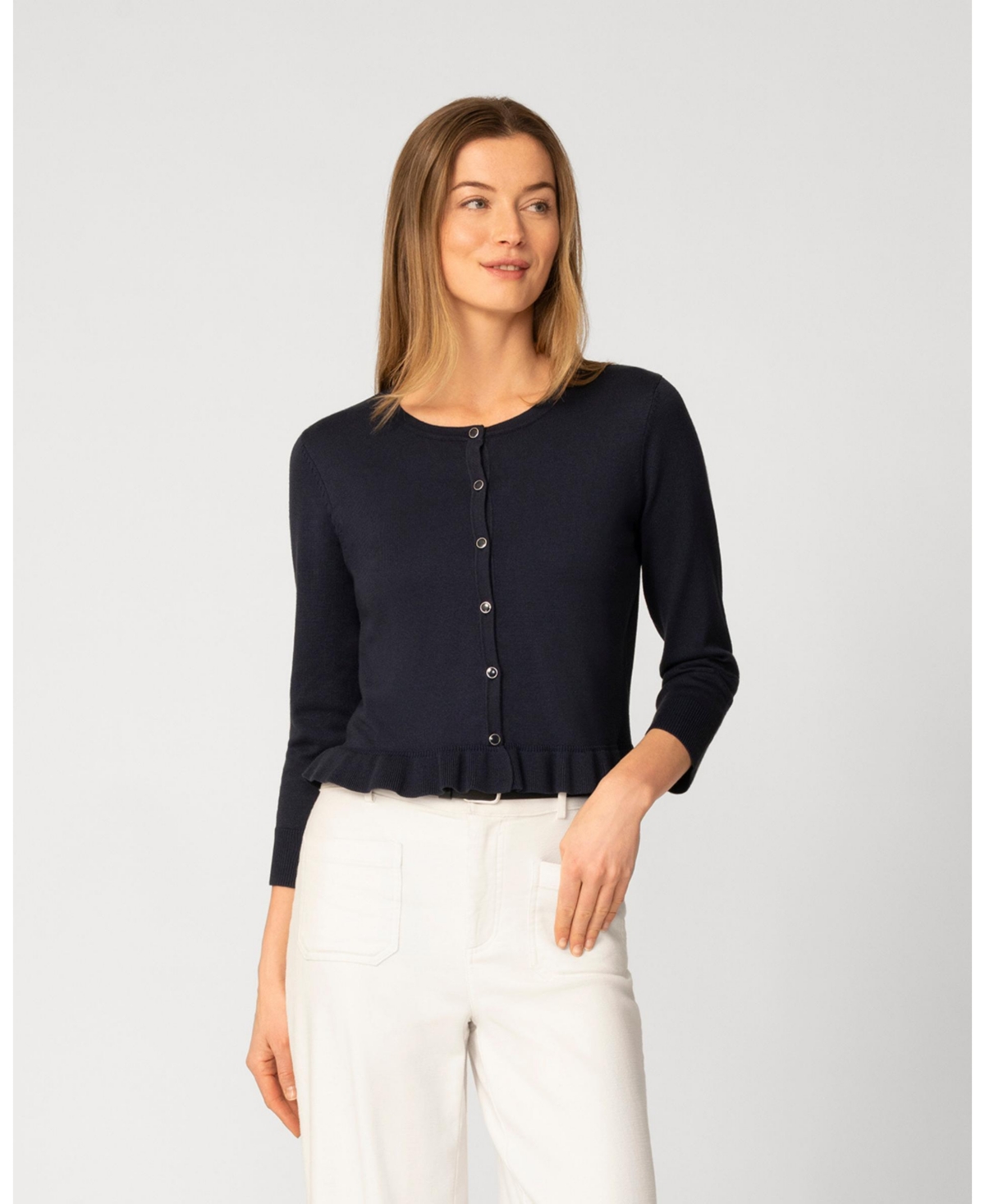 Click here for Cable & Gauge Womens Ruffle Hem Button Cardigan -... prices