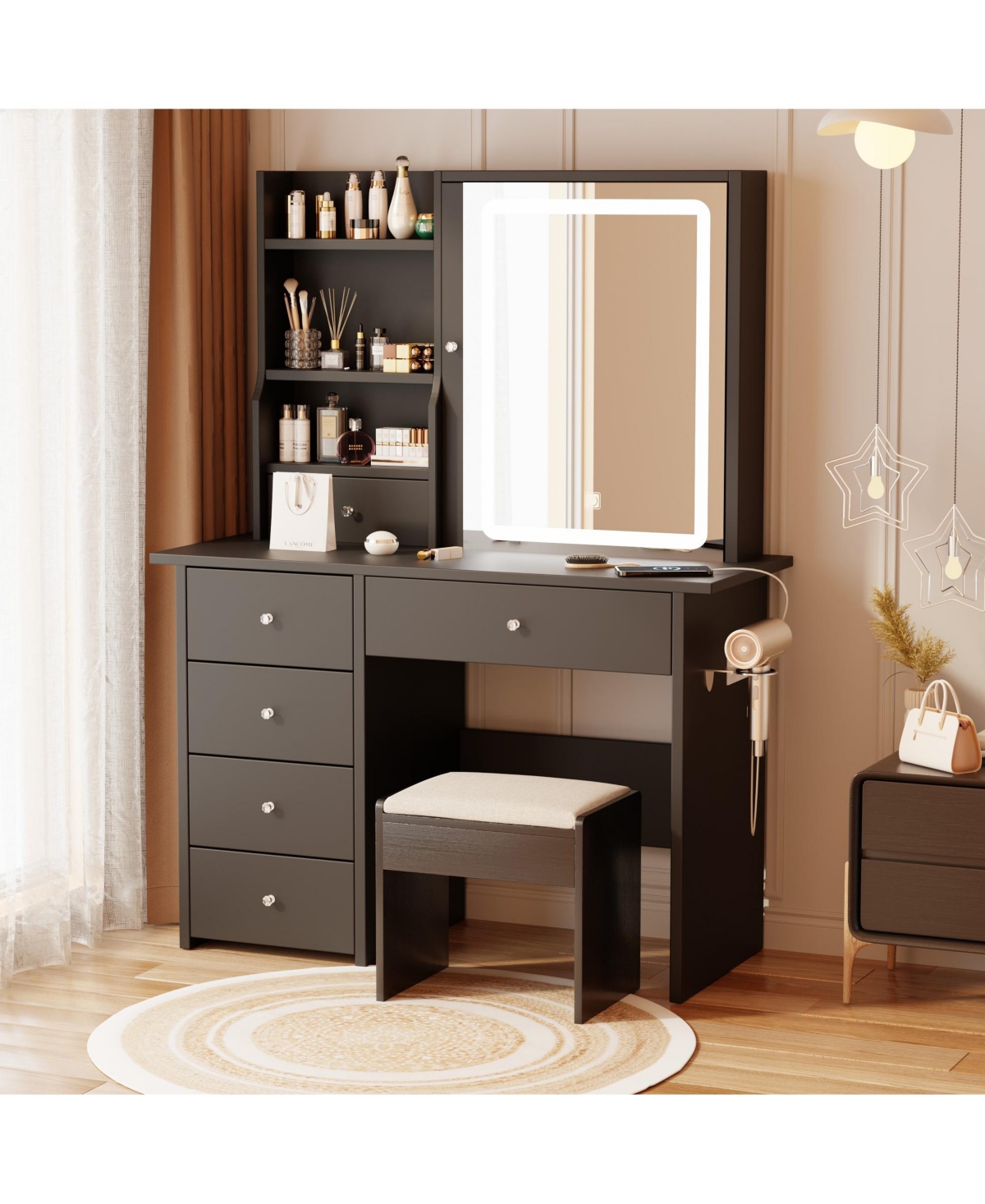 Click here for Dyhome Vanity Desk with Sliding Mirror and Led Lig... prices