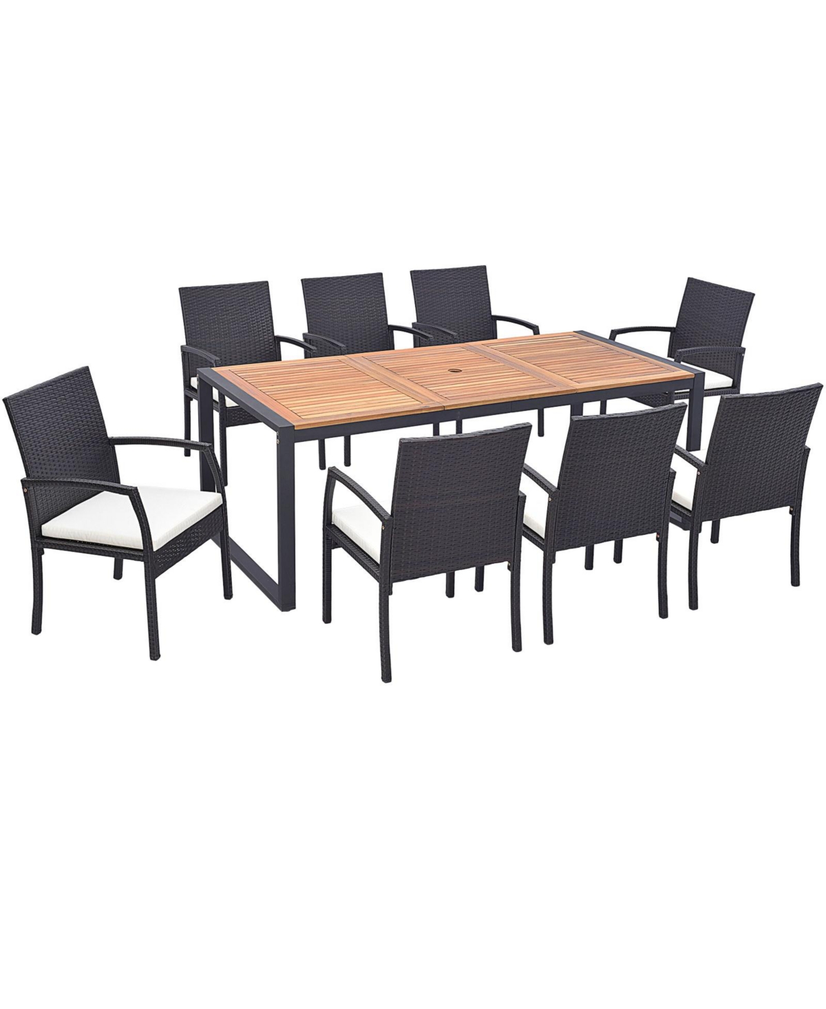Click here for Gymax Set of 9 Patio Rattan Dining Set w/ Acacia W... prices