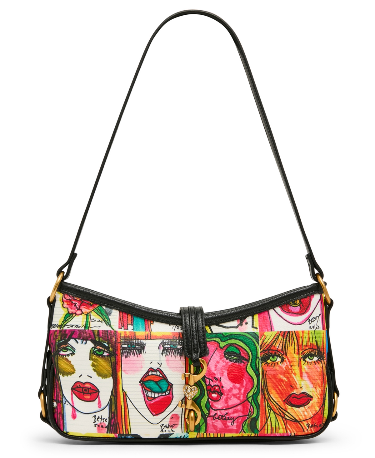 Click here for Betsey Johnson Artwork Faces Small Shoulder Handba... prices