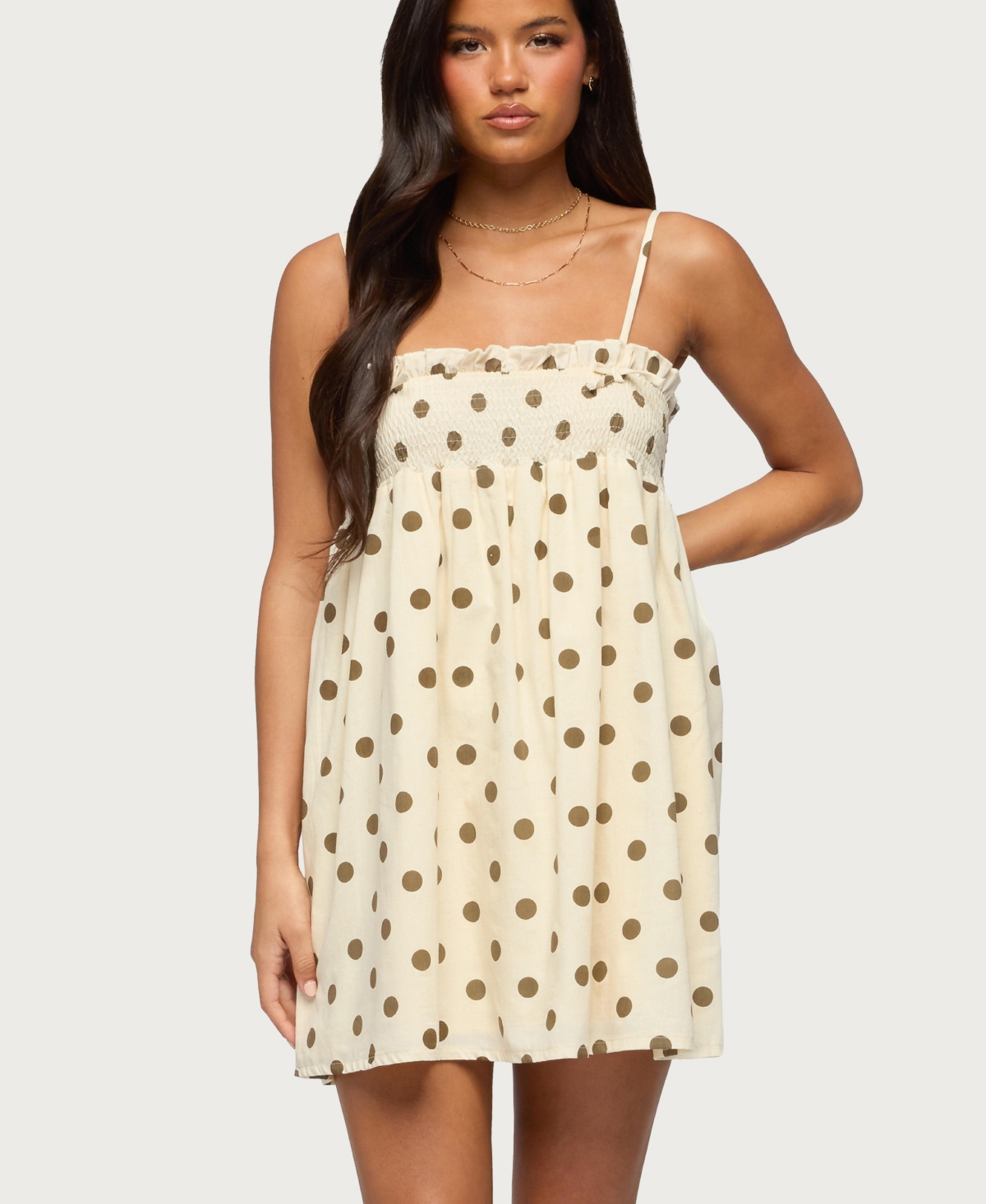Click here for Edikted Womens Polka Dot Linen Look Mini Dress - C... prices