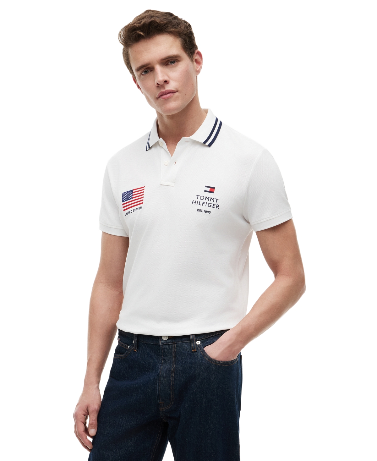 Click here for Tommy Hilfiger Mens Regular-Fit Polo Shirt - White prices