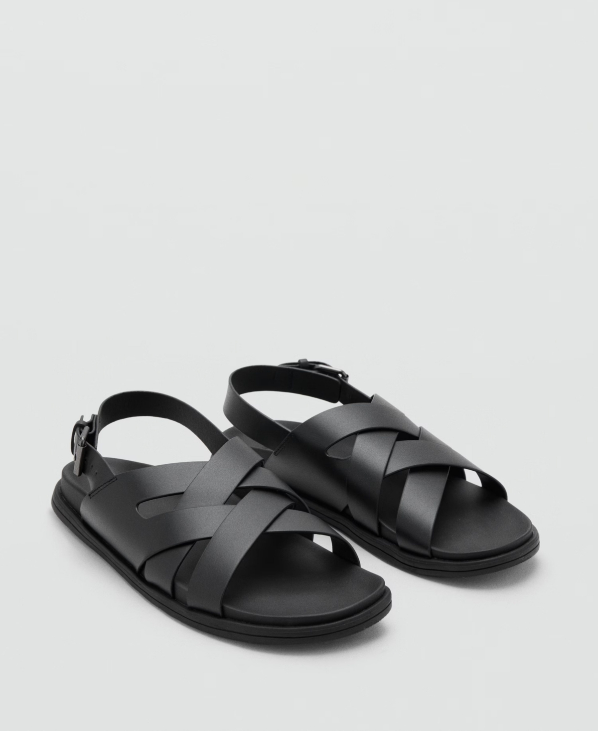 Click here for Mango Mens Crossed Straps Leather Sandals - Black prices