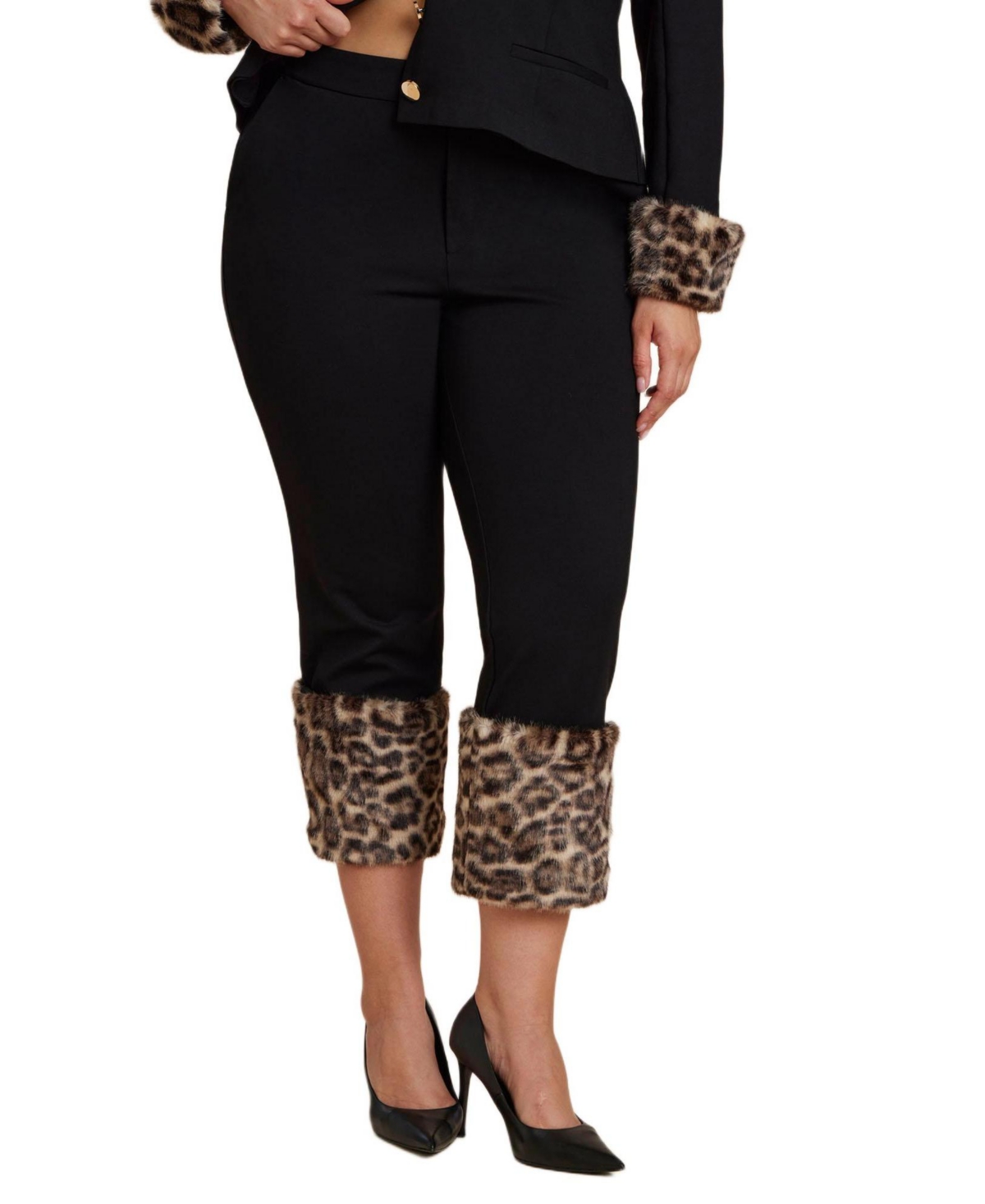 Click here for Eloquii Womens Plus Size Leopard Faux Fur Trim Pan... prices