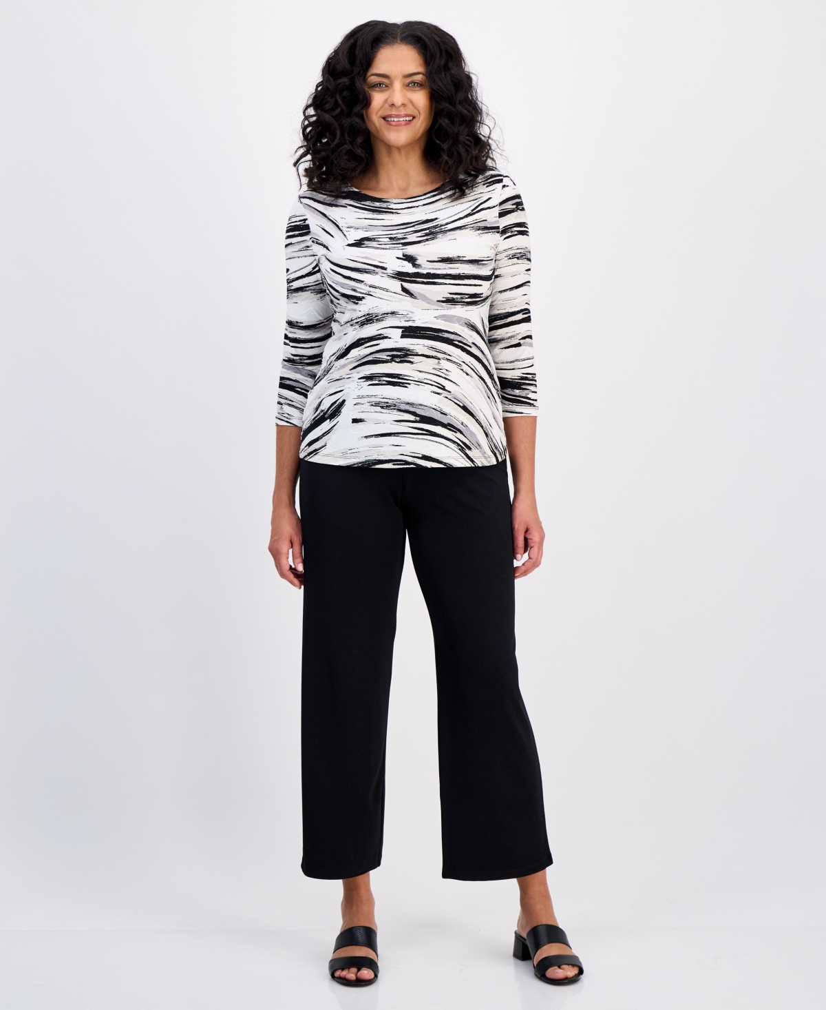Jm Collection Womens Printed 3/4 Sleeve Jacquard Top  Exclusively at Macys - Windswept