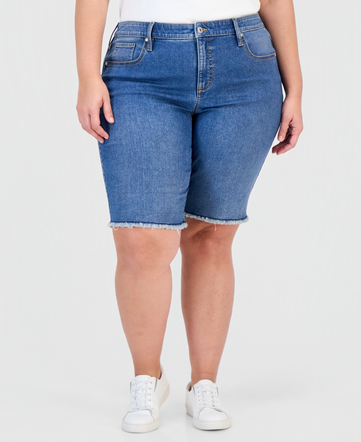 Click here for Style & Co Plus Size Denim Raw-Edge Bermuda Shorts... prices