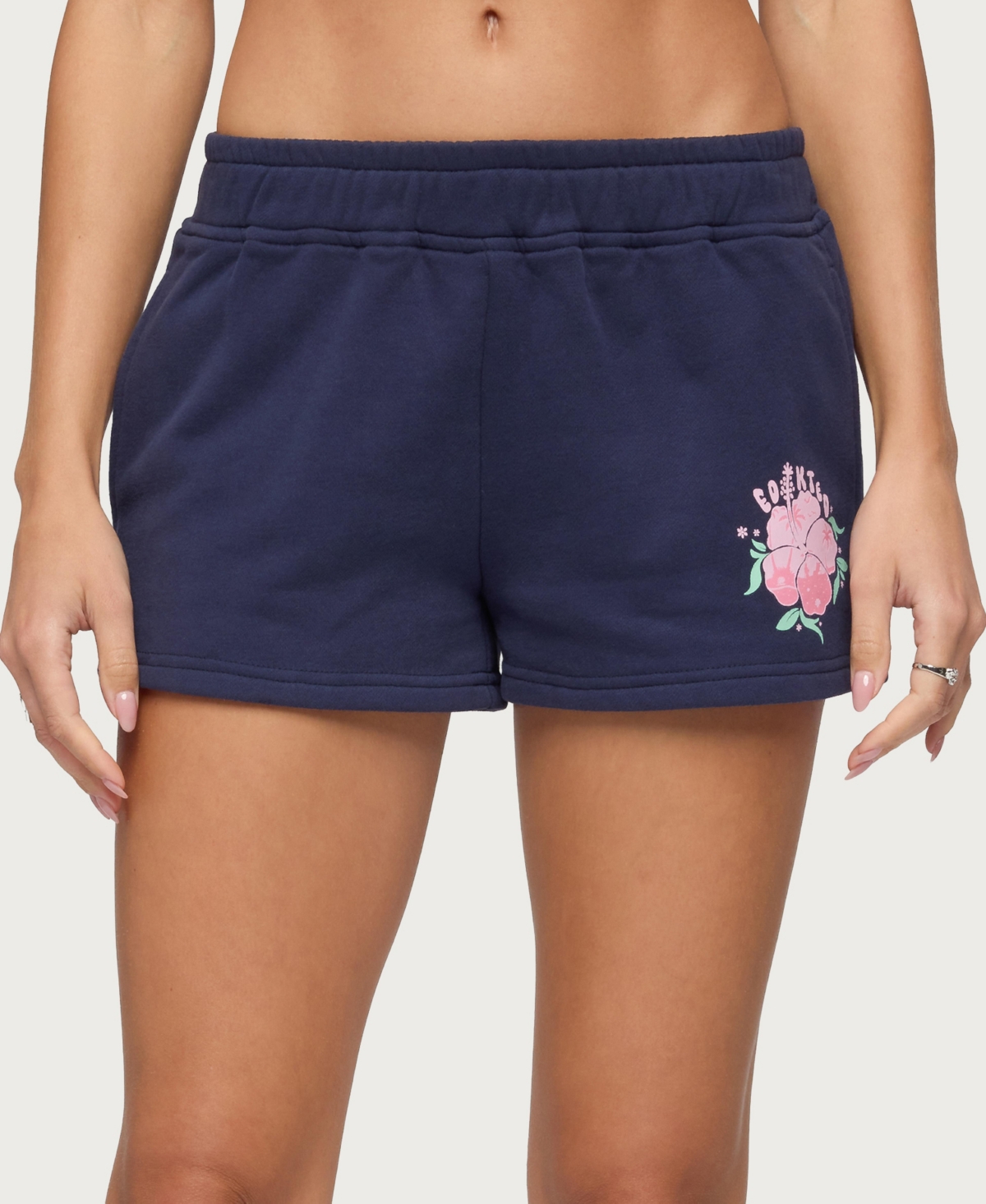 Click here for Edikted Womens Beach Bloom Sweat Shorts - Navy prices