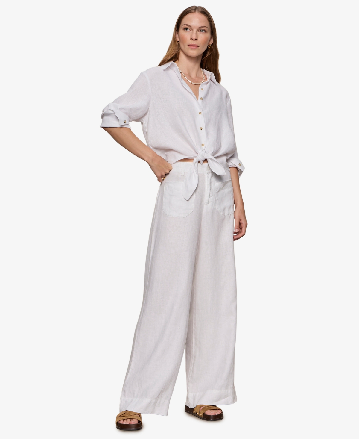 Click here for Sanctuary Womens Tie-Front Long-Sleeve Shirt - Whi... prices