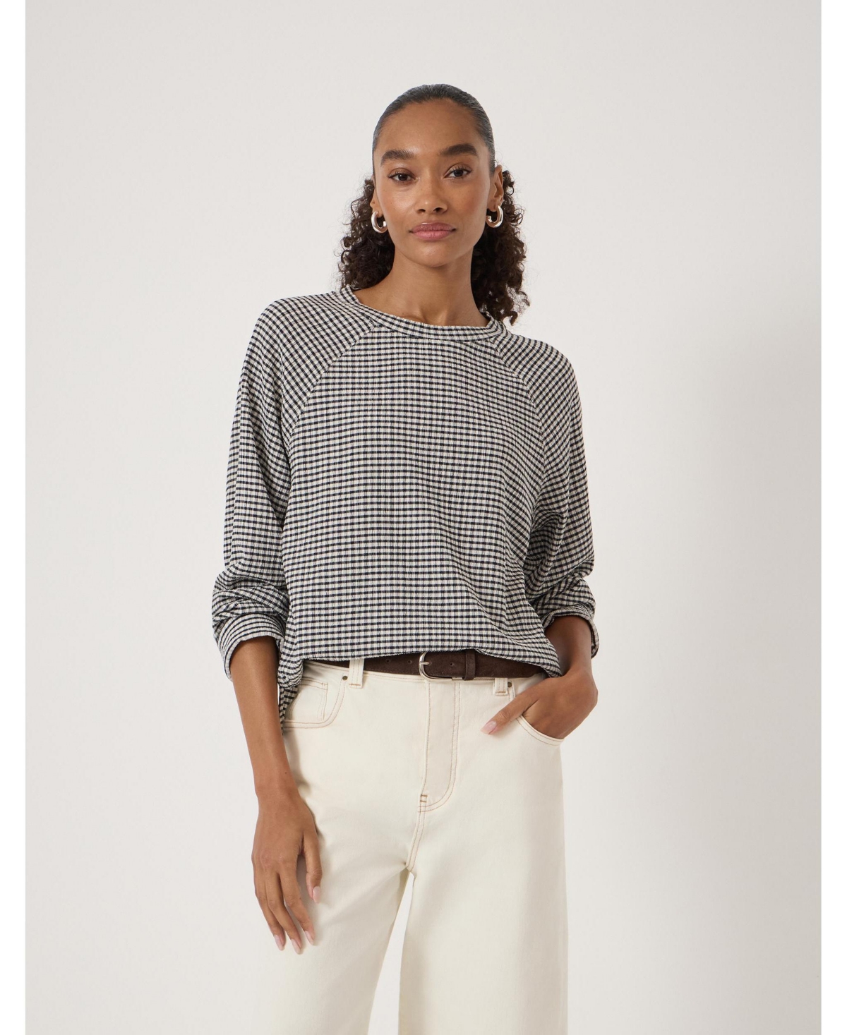 Click here for Hush Womens Matilda Gingham Raglan Top - Navy blue prices