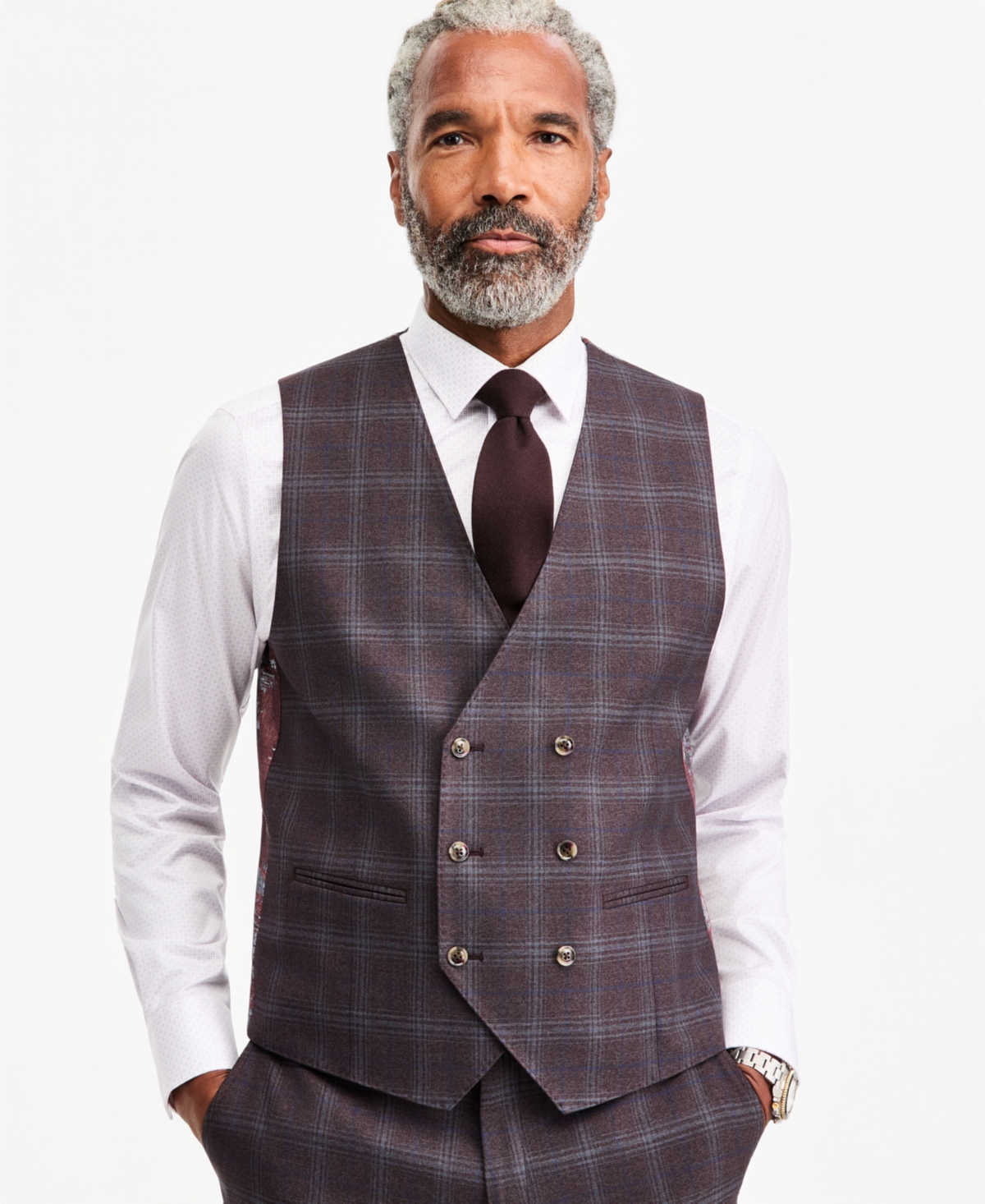 Click here for Tayion Collection Mens Classic-Fit Burgundy Plaid... prices