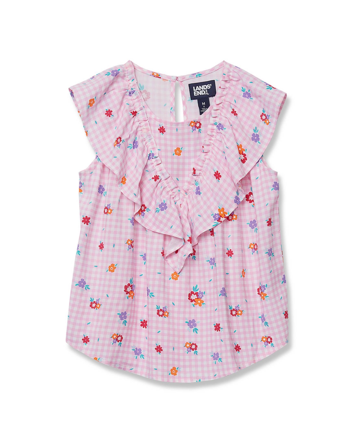 Click here for Lands End Girls Breezy V-Neck Ruffle Top - Pink gi... prices