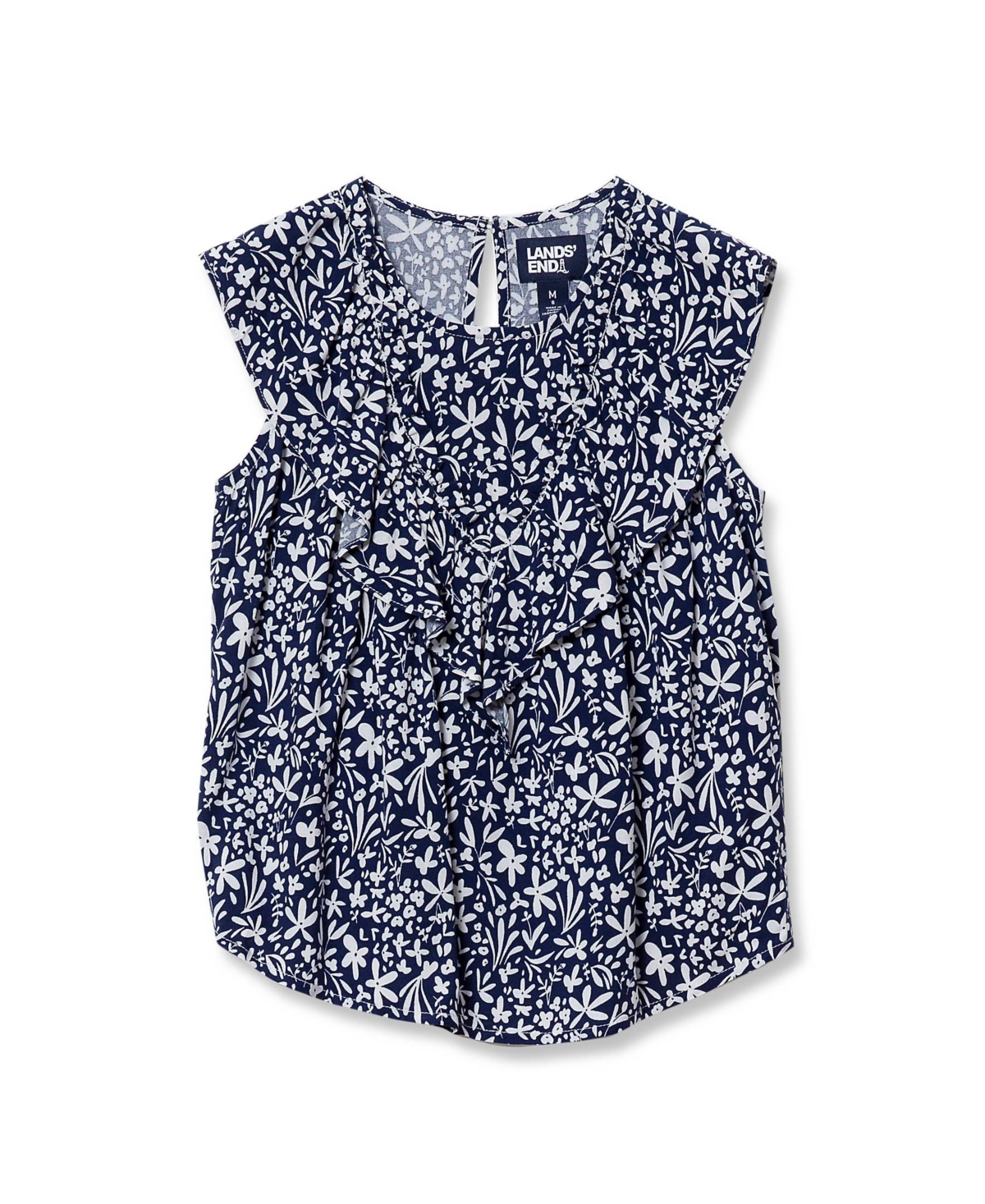Click here for Lands End Girls Breezy V-Neck Ruffle Top - Navy di... prices
