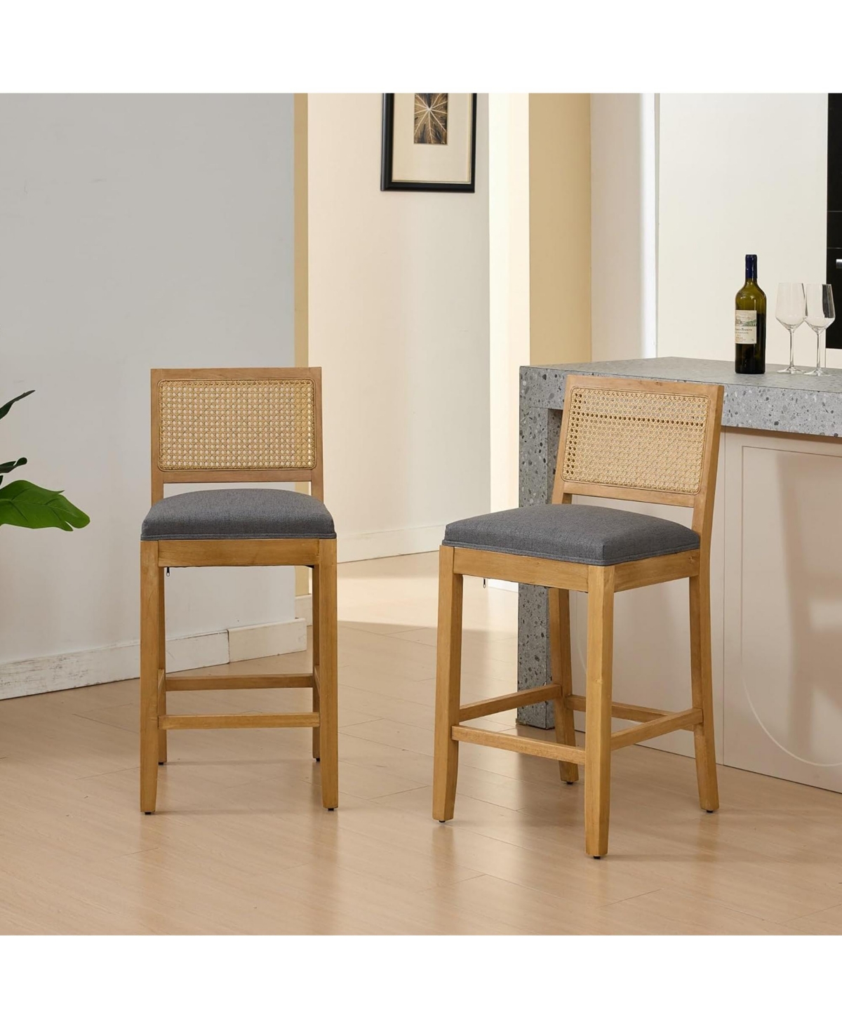 Click here for Rainsken Rattan Bar Stools Set of 2 - Linen Fabric... prices
