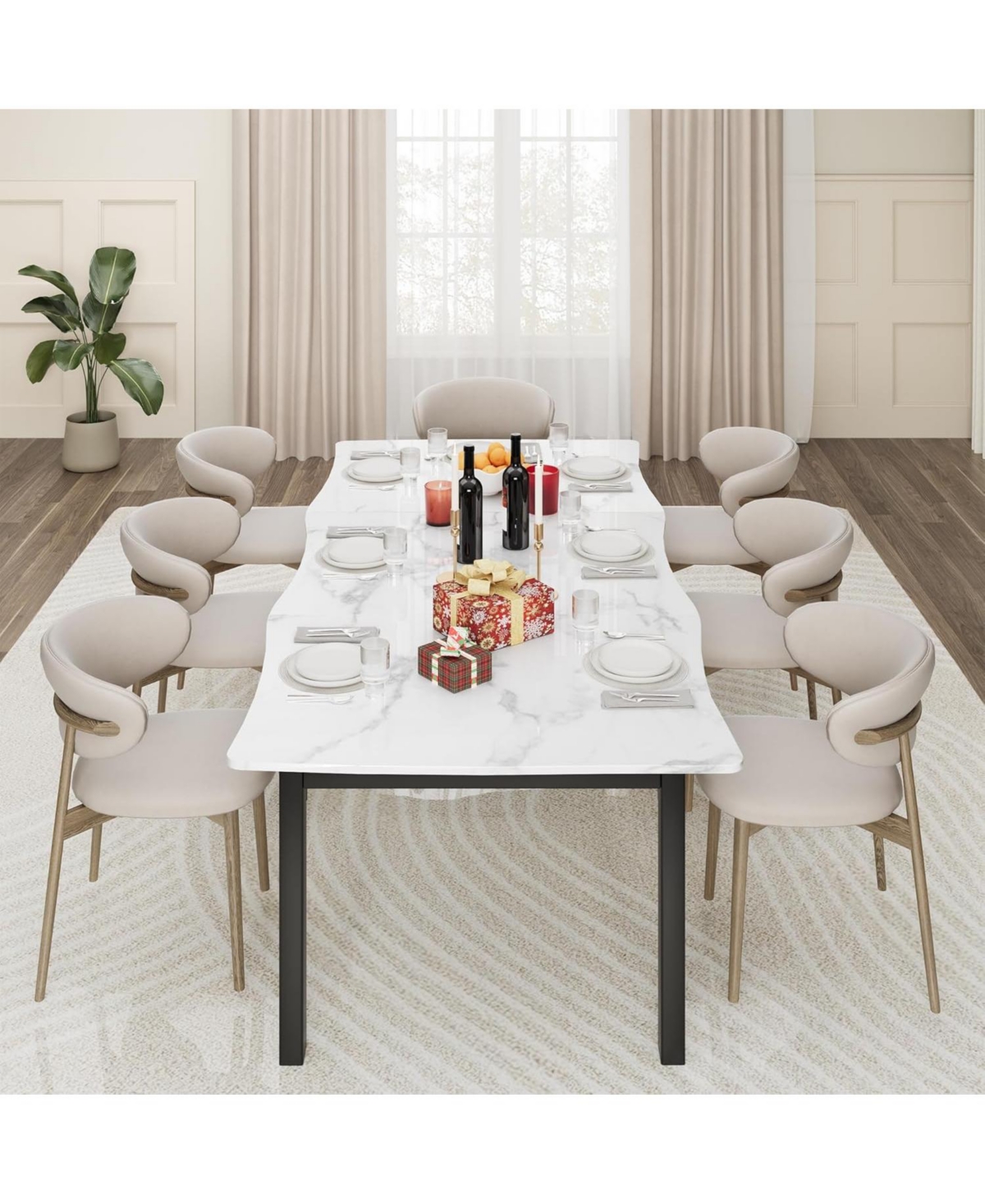 Click here for gaomon Dining Table for 6-8 People  Rustic Wave Ir... prices