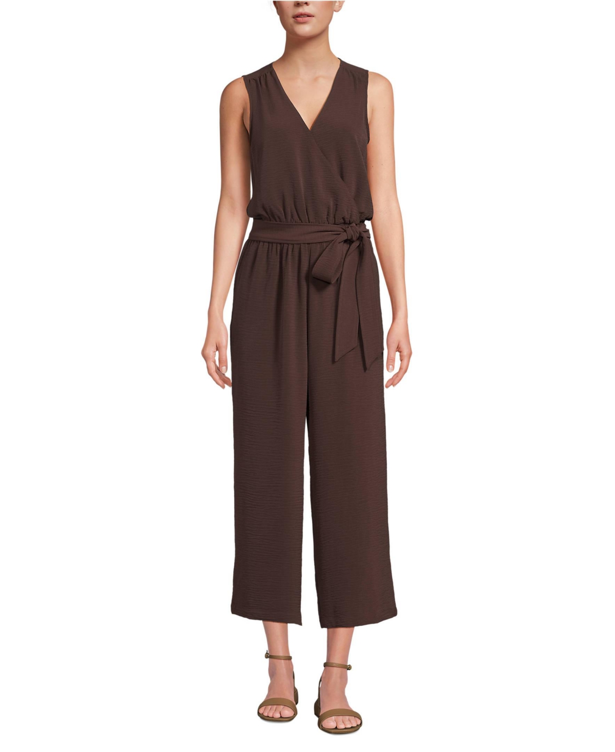 Click here for Lands End Petite Sleeveless Creaseless Wrap Jumpsu... prices