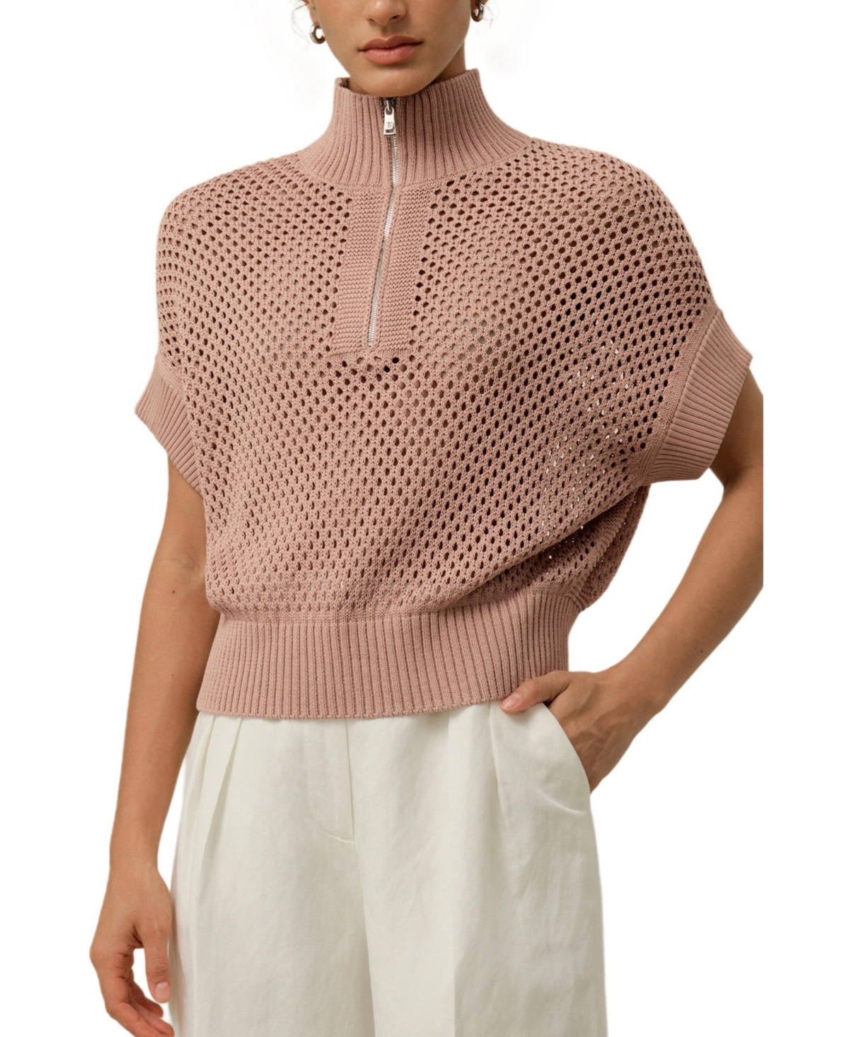 Click here for Lilysilk Womens Toscana Pointelle Knit Half-Zip Sw... prices