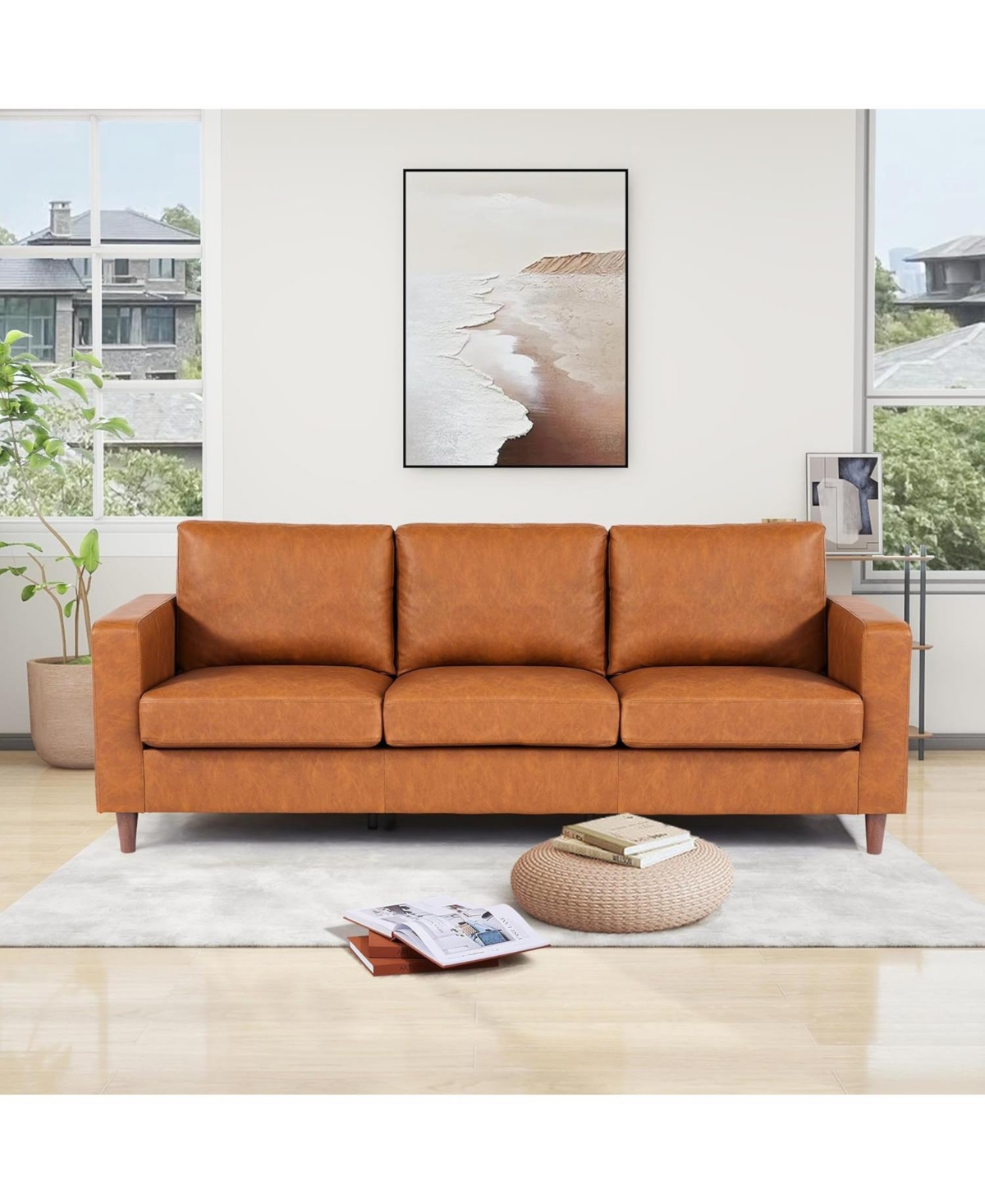 Click here for gaomon Leather Sofa  Mid-Century Modern Couch  3-S... prices